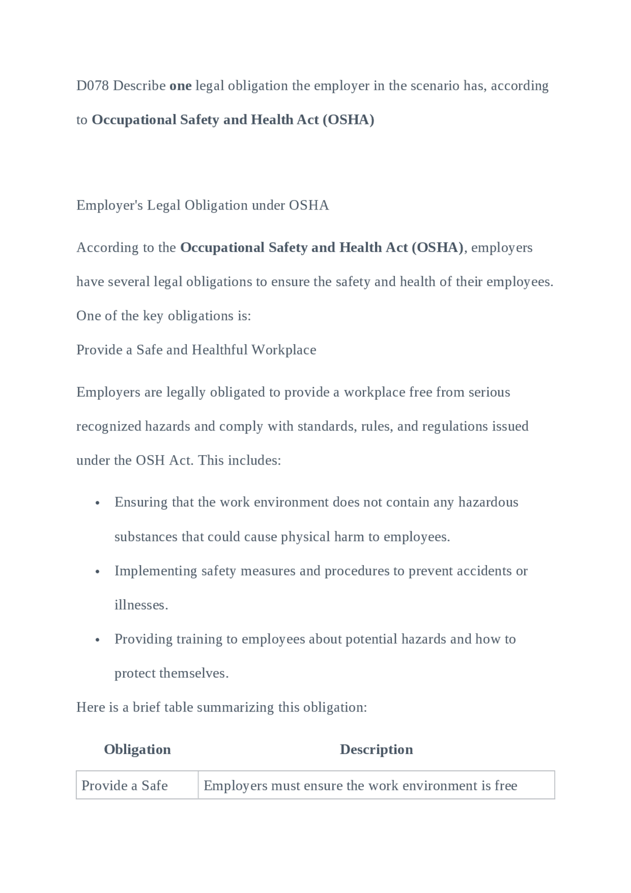 Employer's Legal Obligations under OSHA: Providing a Safe and Healthful ...