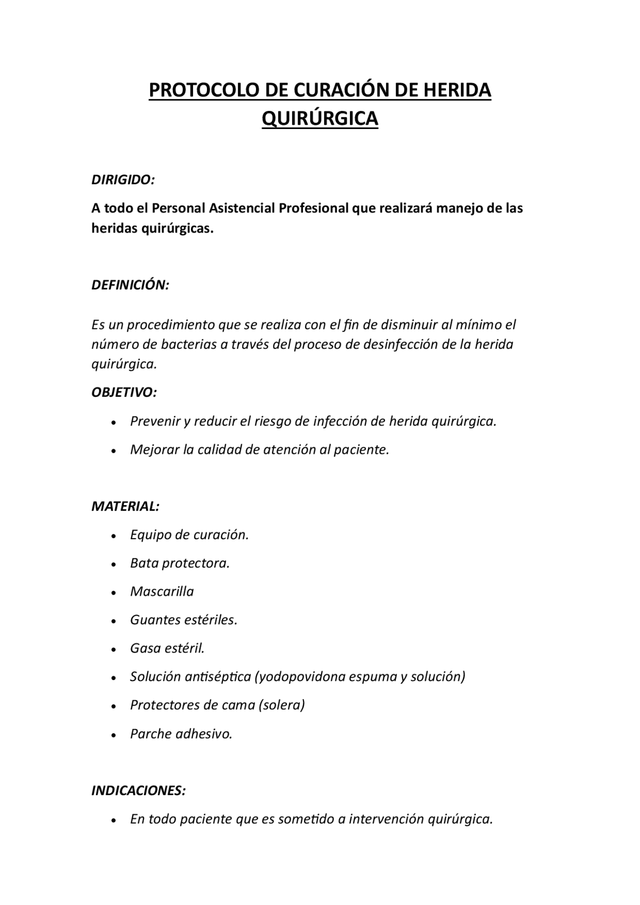 CURACION DE HERIDA QUIRURGICA | Guías, Proyectos, Investigaciones de ...