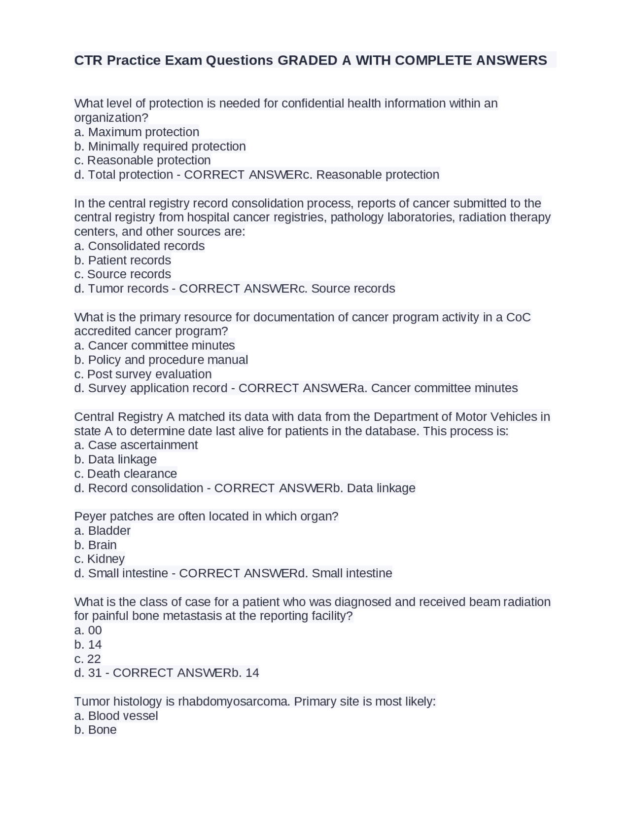 CTR Practice Exam Questions GRADED A WITH COMPLETE ANSWERS | Exams ...