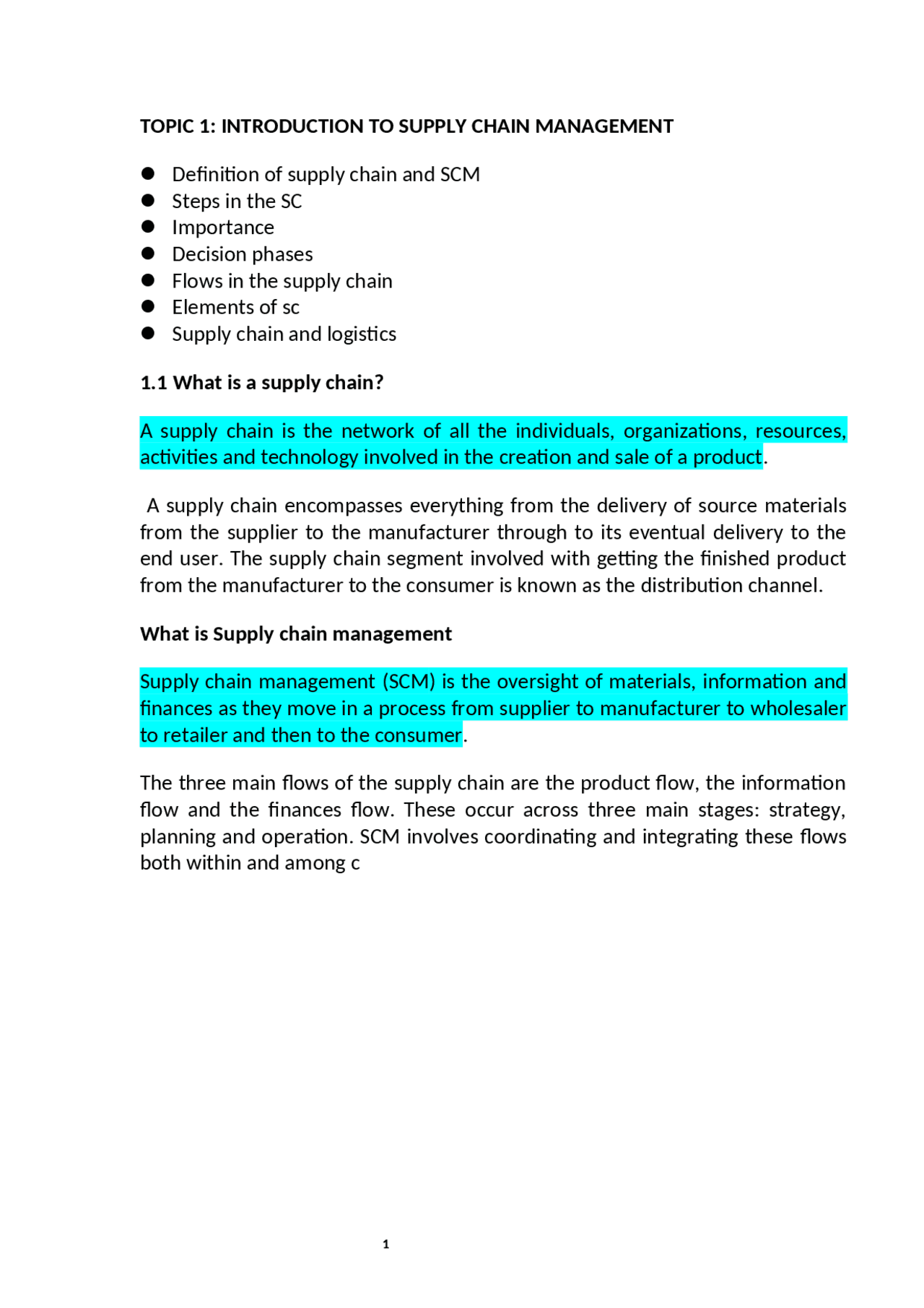 supply chain management introduction notes | Study notes Supply ...