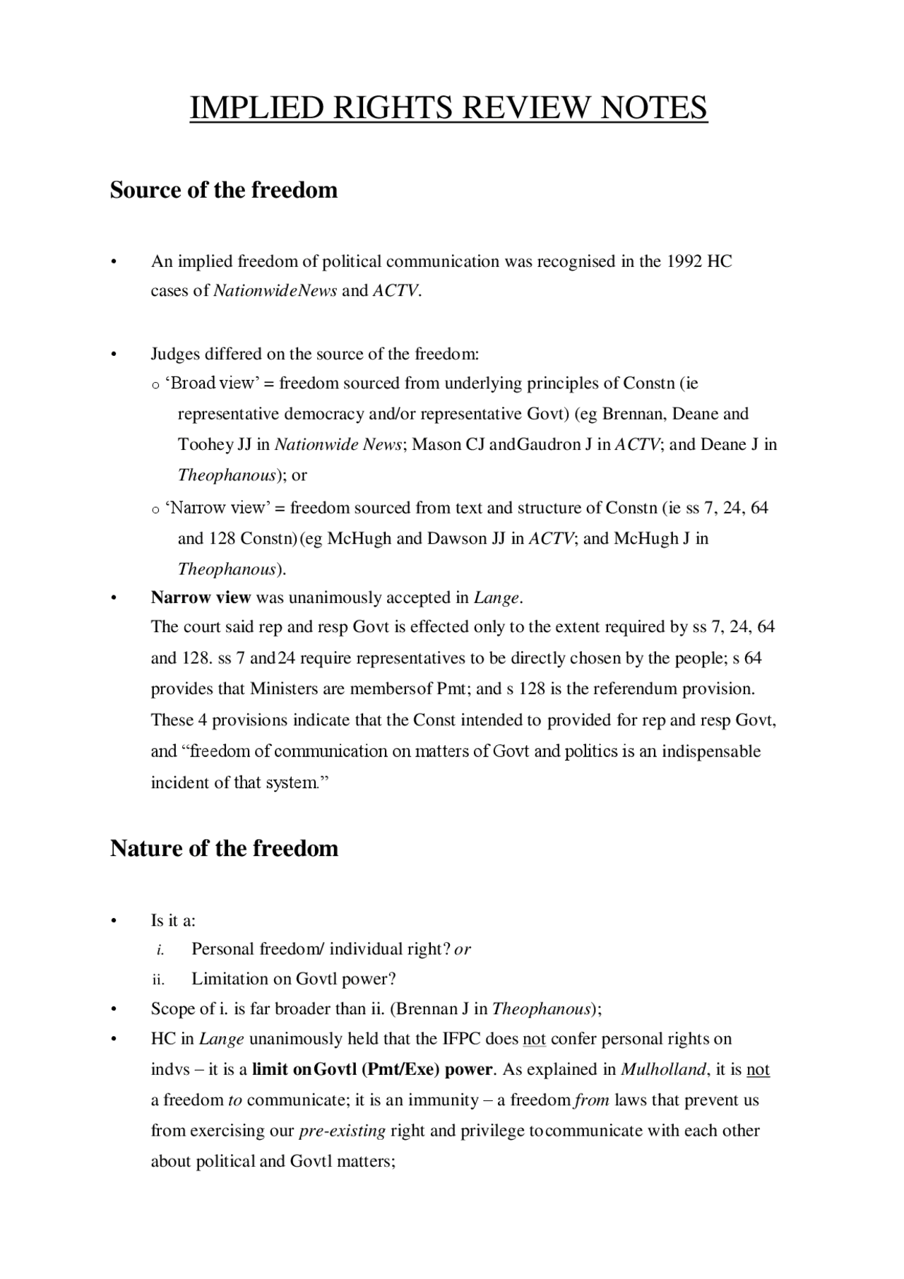 Implied Rights and Freedom of Political Communication in Australian ...