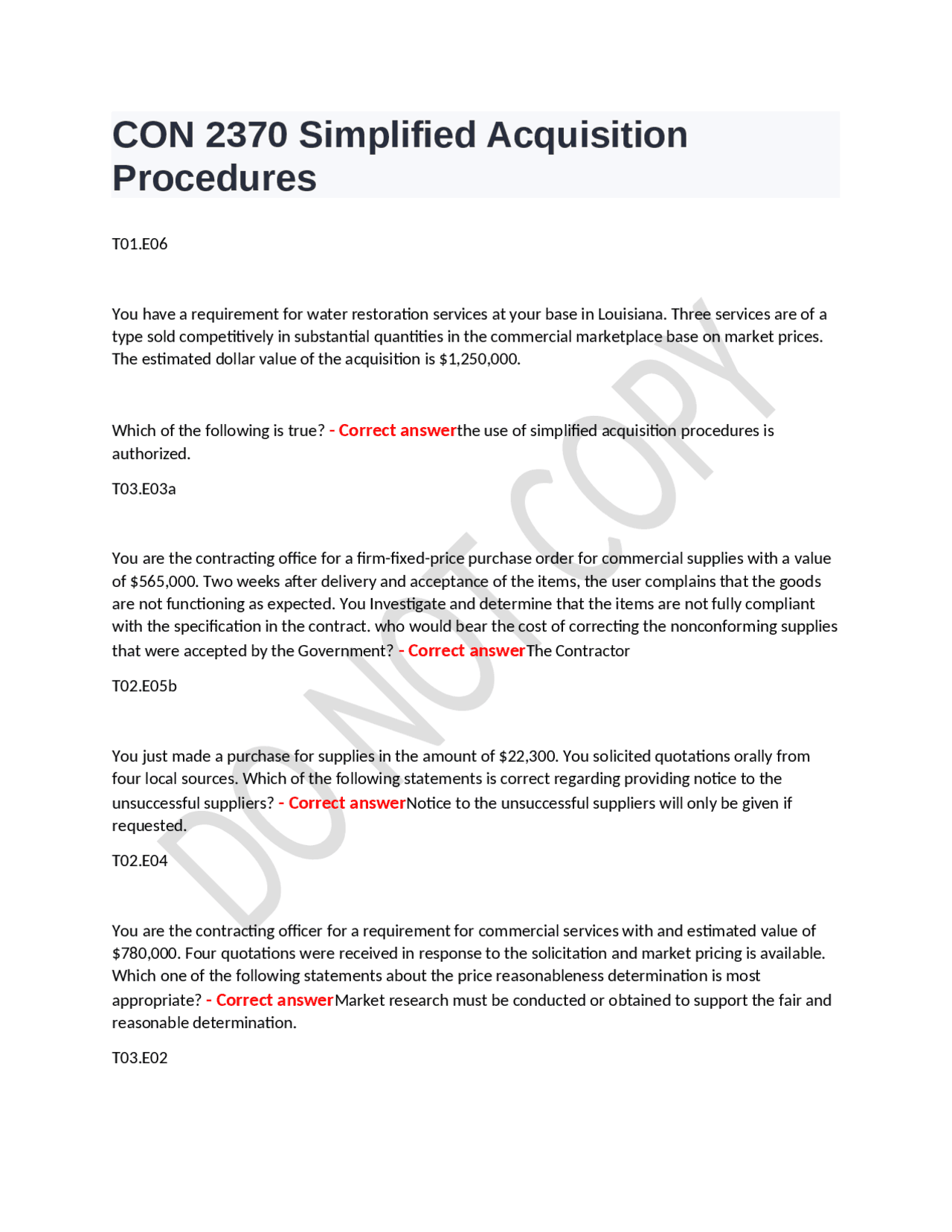 CON 2370 Simplified Acquisition Procedures | Exams Business Economics ...