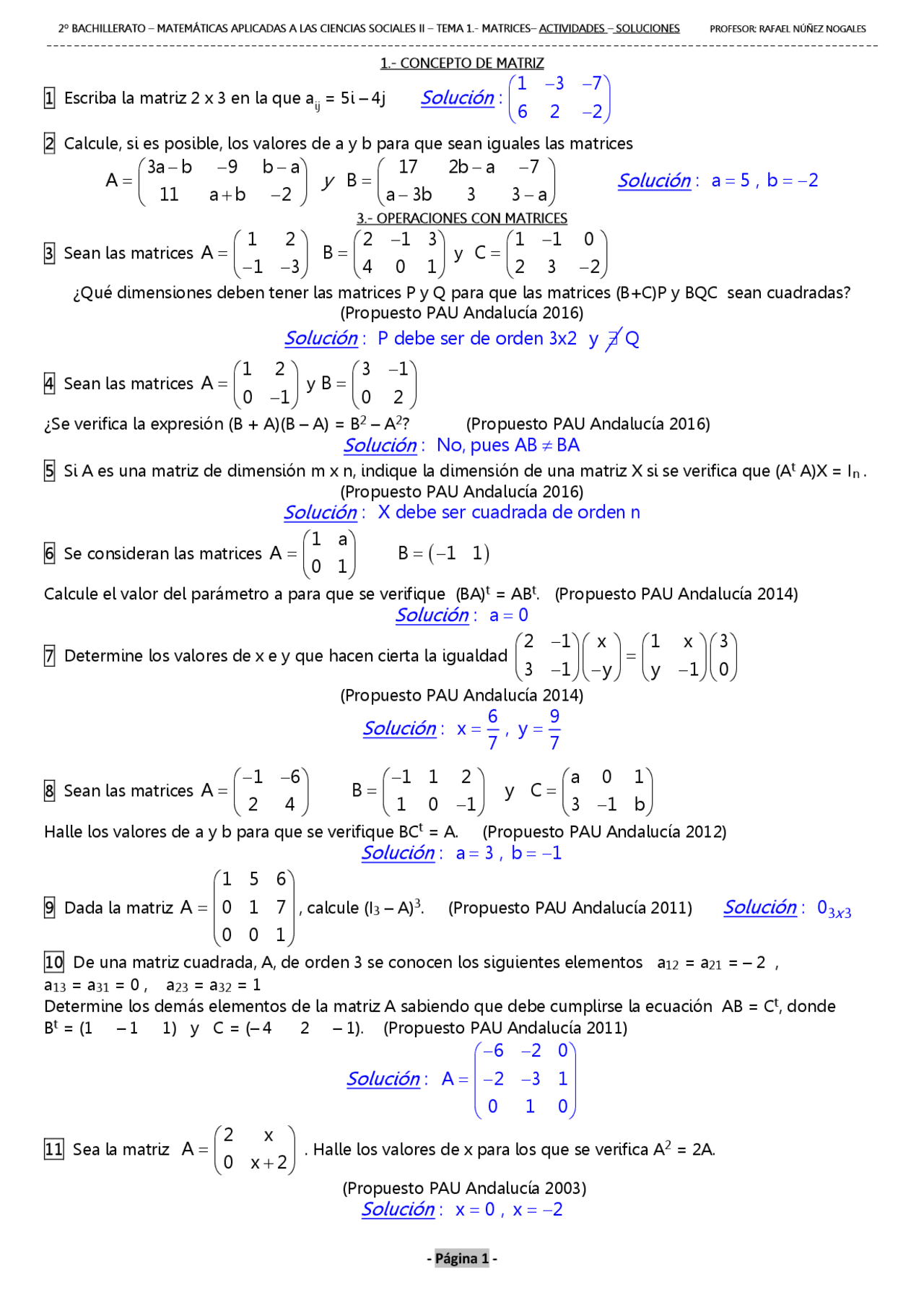 Documento con ejercicios de matrices resueltos | Ejercicios de Derecho | Docsity