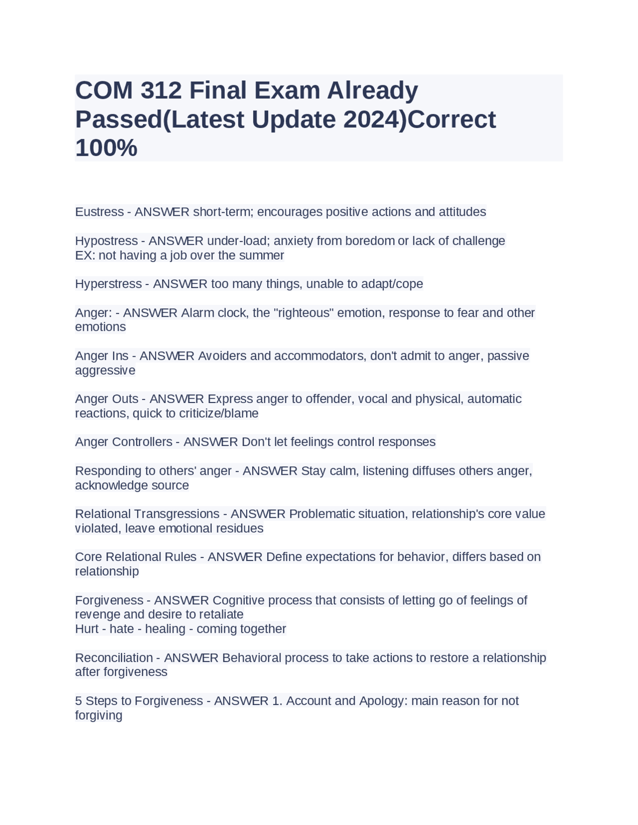 COM 312 Final Exam Already Passed( | Exams Communication | Docsity