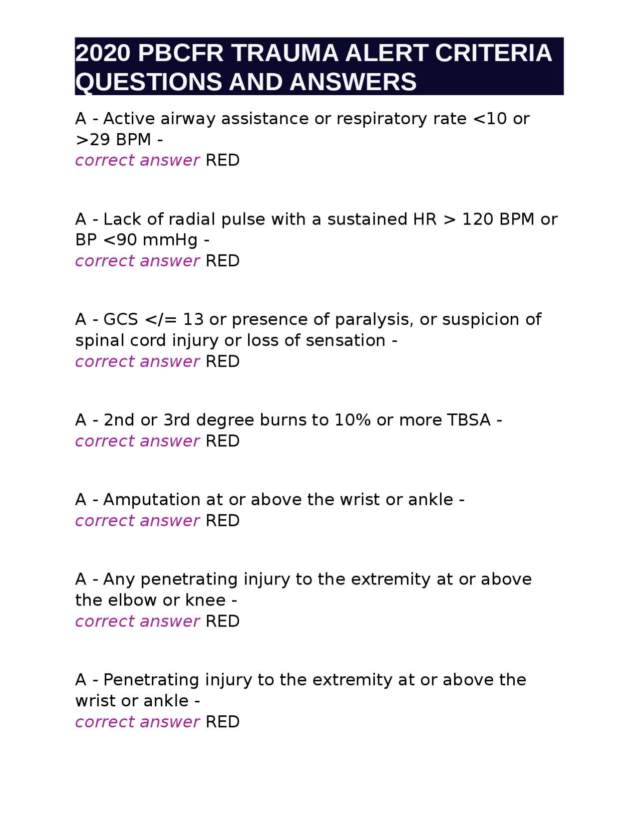 2020 PBCFR Trauma Alert Criteria: Questions and Answers for Emergency ...