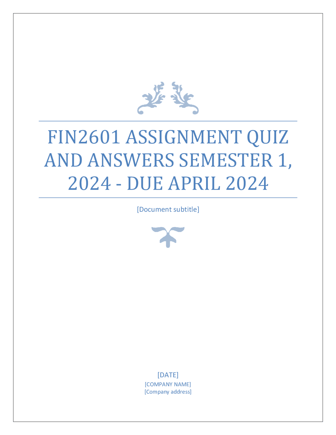 FIN2601 Assignment QUIZ Question and ANSWERS Latest Version 2024 .pdf ...