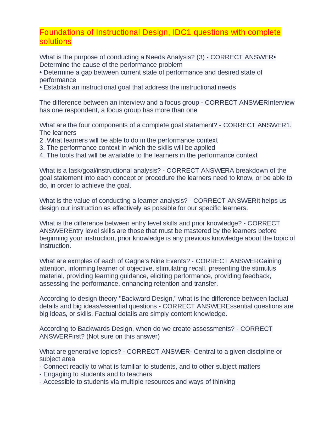 Instructional Design Foundations: IDC1 Solutions - Needs Analysis ...