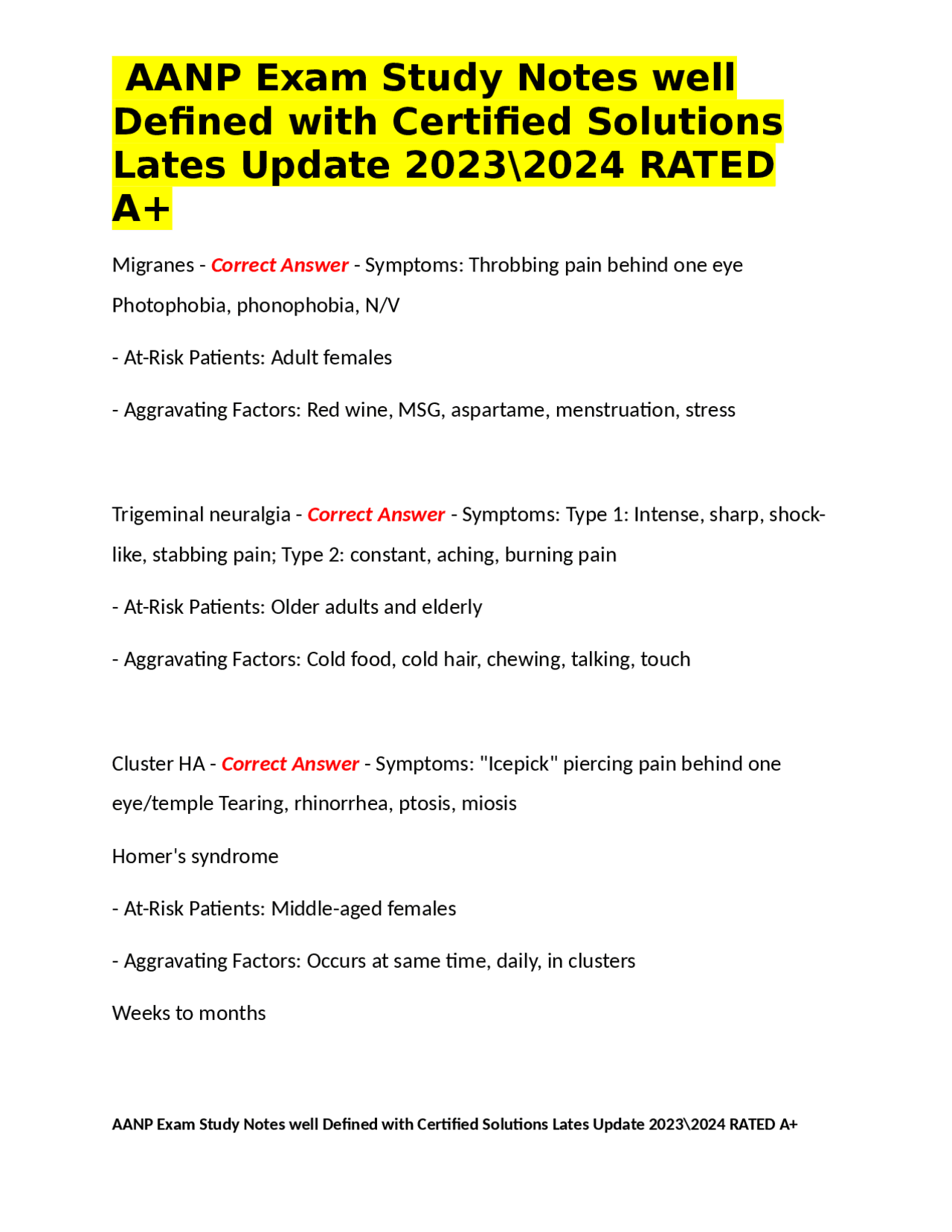 AANP Exam Study Notes well Defined with Certified Solutions Lates ...