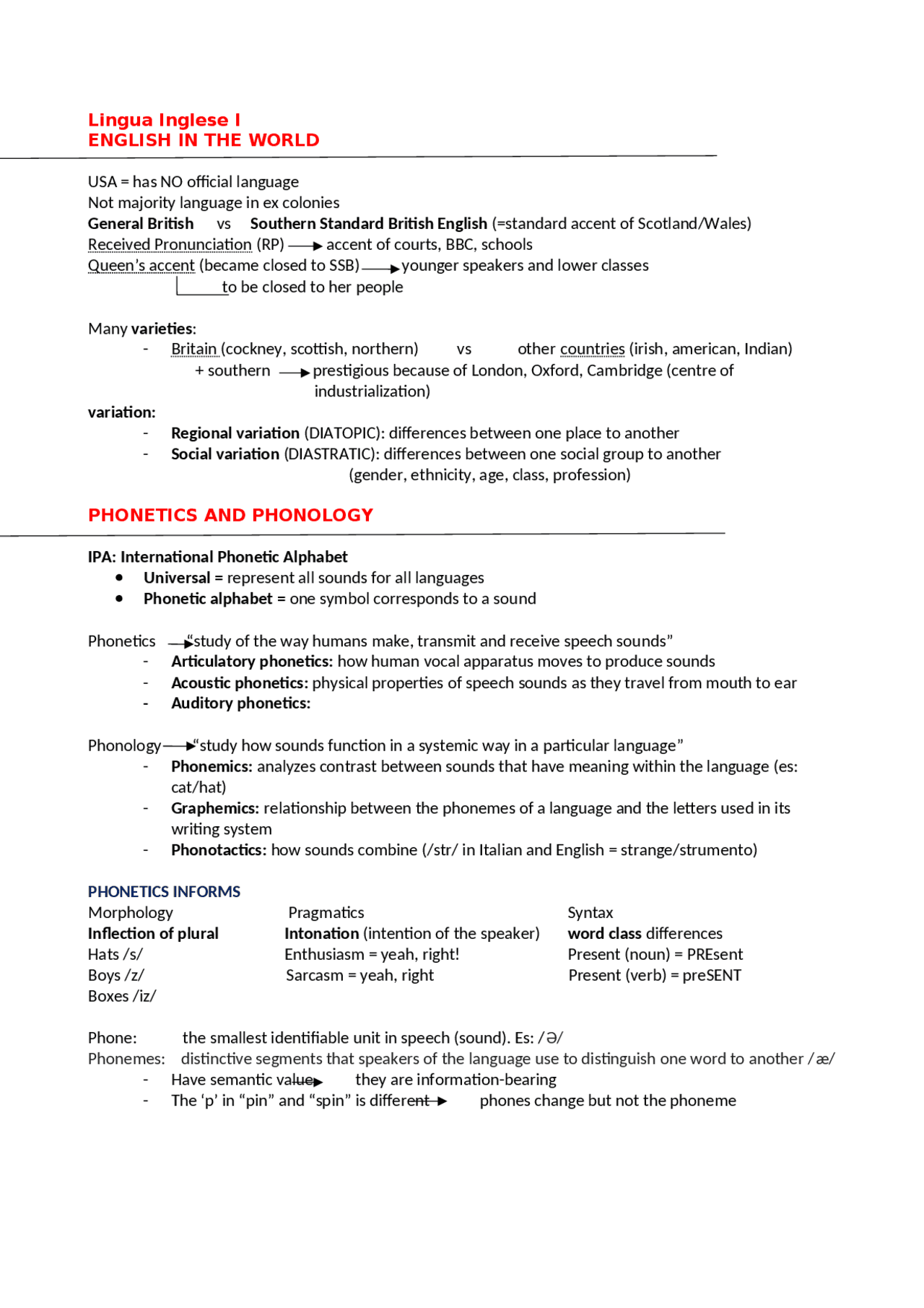 English language 1, "English Phonetics and Morphology. A Reader for First Year University ...