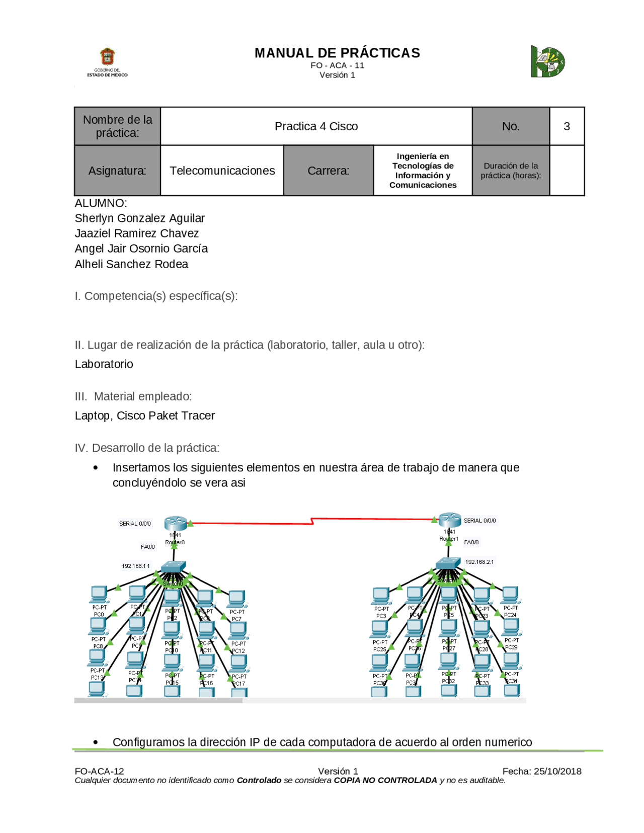 Diseño de Red en Cisco Ejercicio | Ejercicios de Diseño de Redes | Docsity