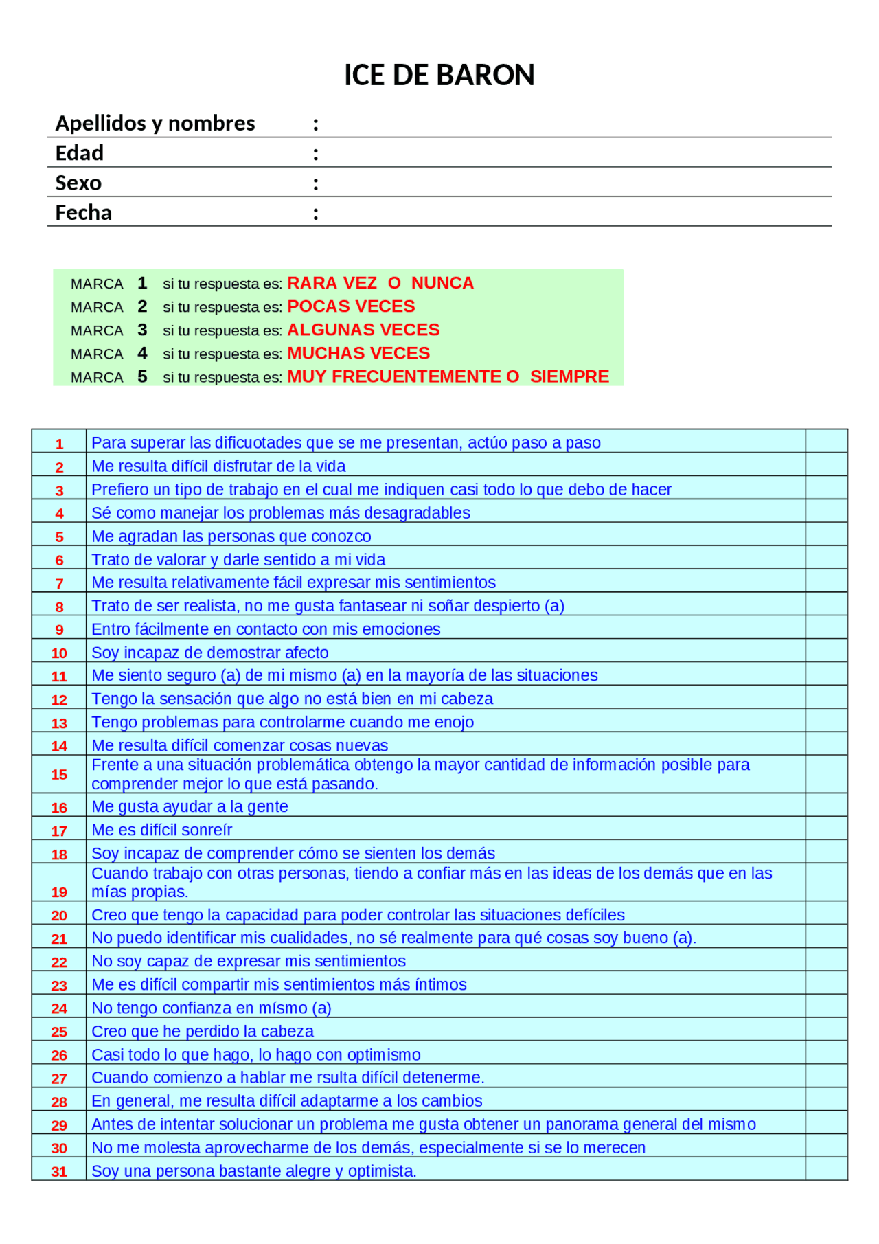 Inventario de baron para evaluar personalidad | Monografías, Ensayos de ...