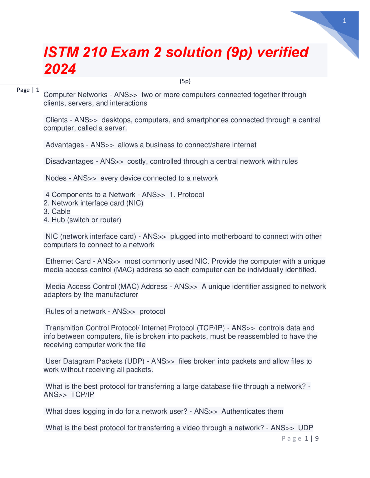 Networking Fundamentals: Components, Topologies, and Security | Exams Biology | Docsity