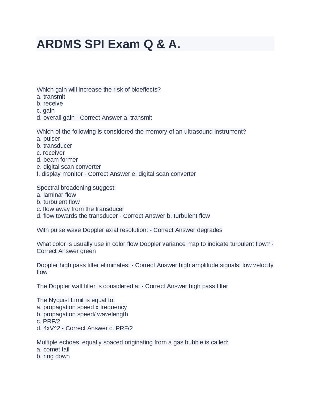 ARDMS SPI Exam Questions and Answers | Exams Medical Sciences | Docsity