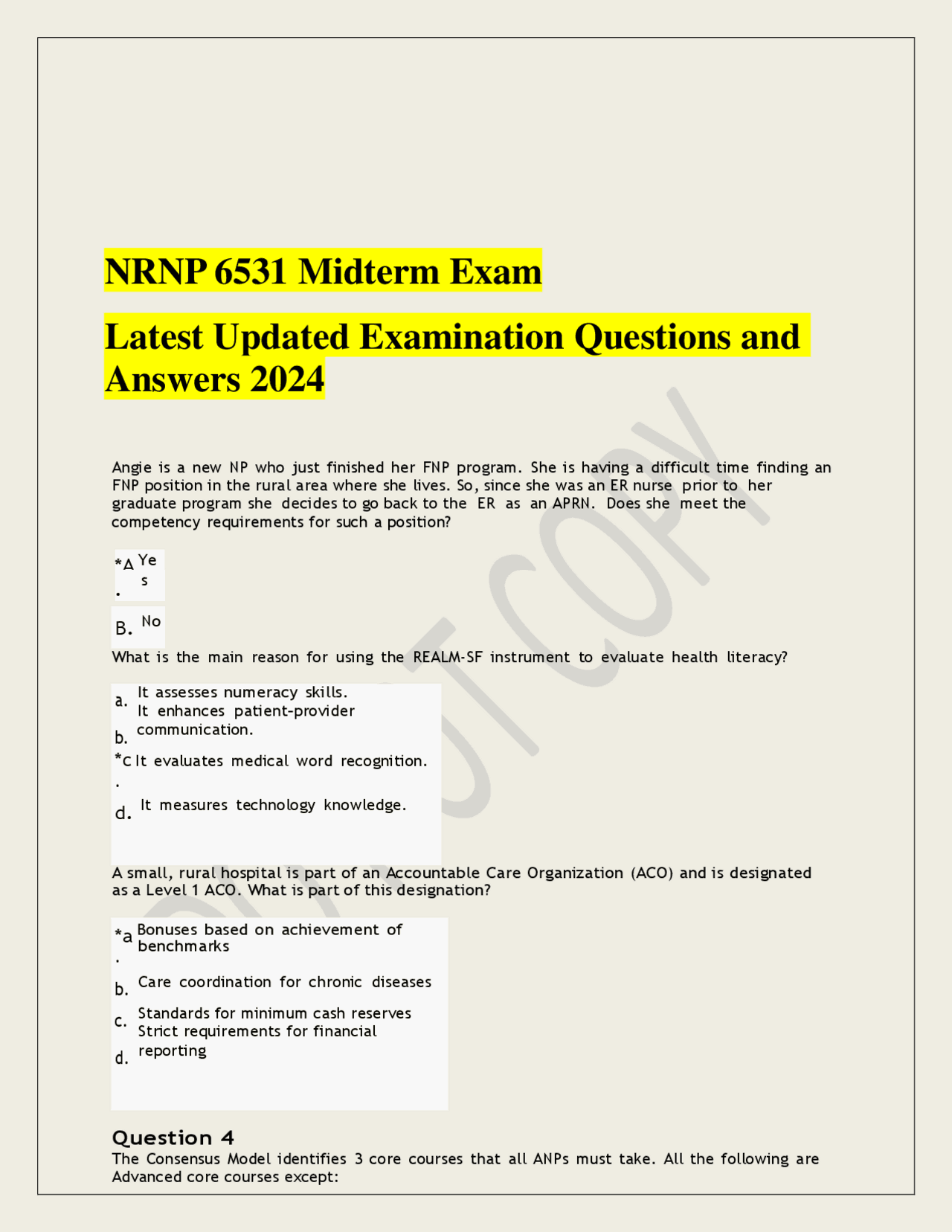 Midterm Exam Questions and Answers for NRNP 6531: Primary Care and ...