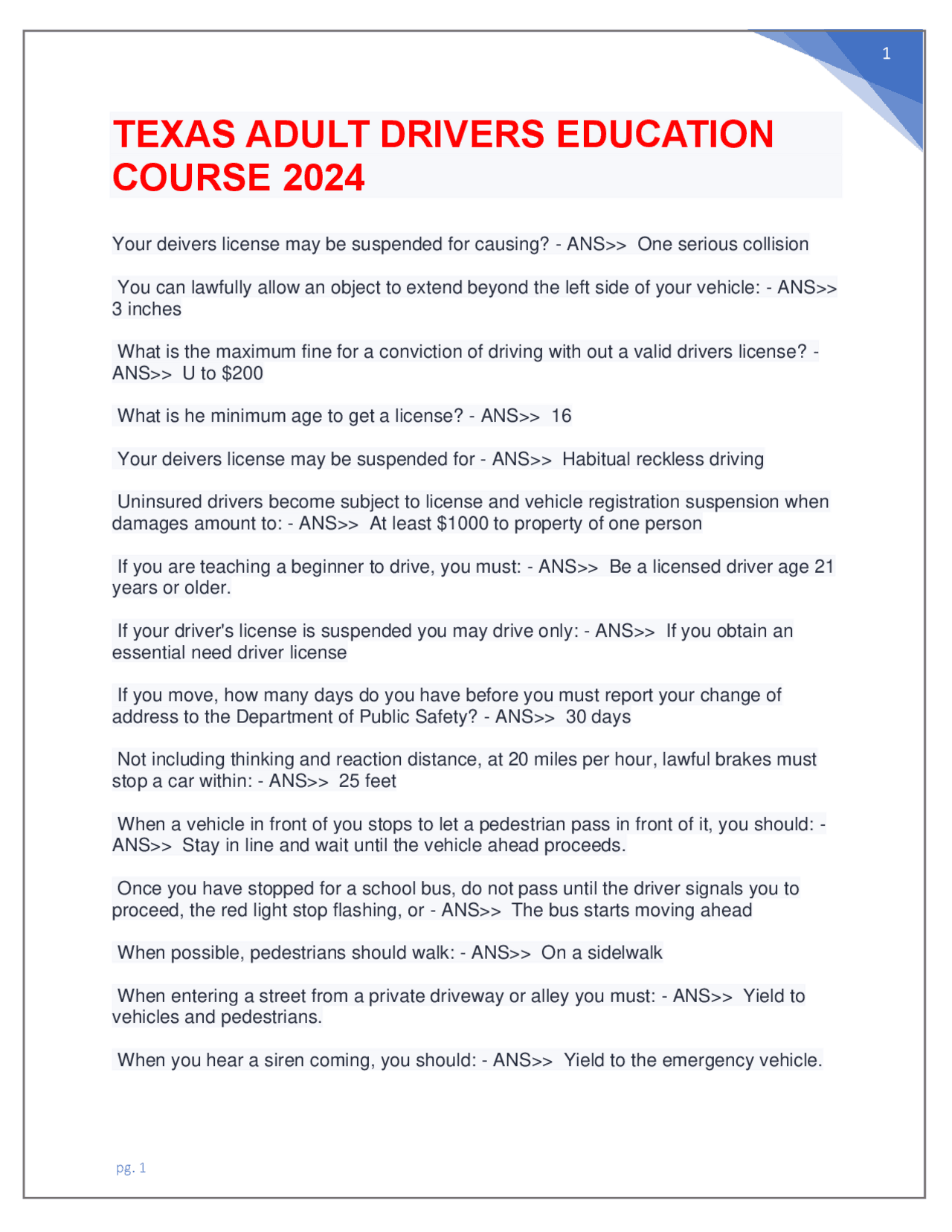 Texas Adult Drivers Education: Road Rules and Regulations | Exams ...