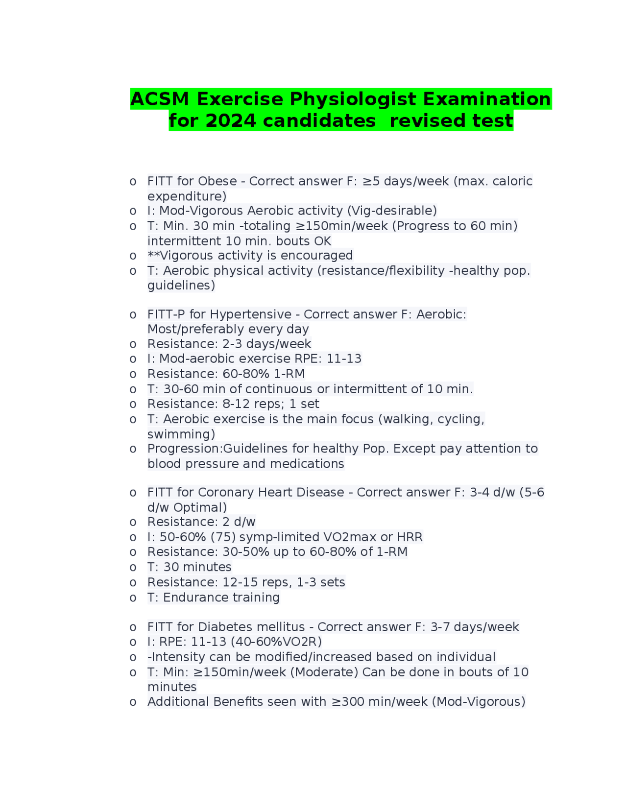 Fitness and Health: Exercise Recommendations and Conditions | Exams ...