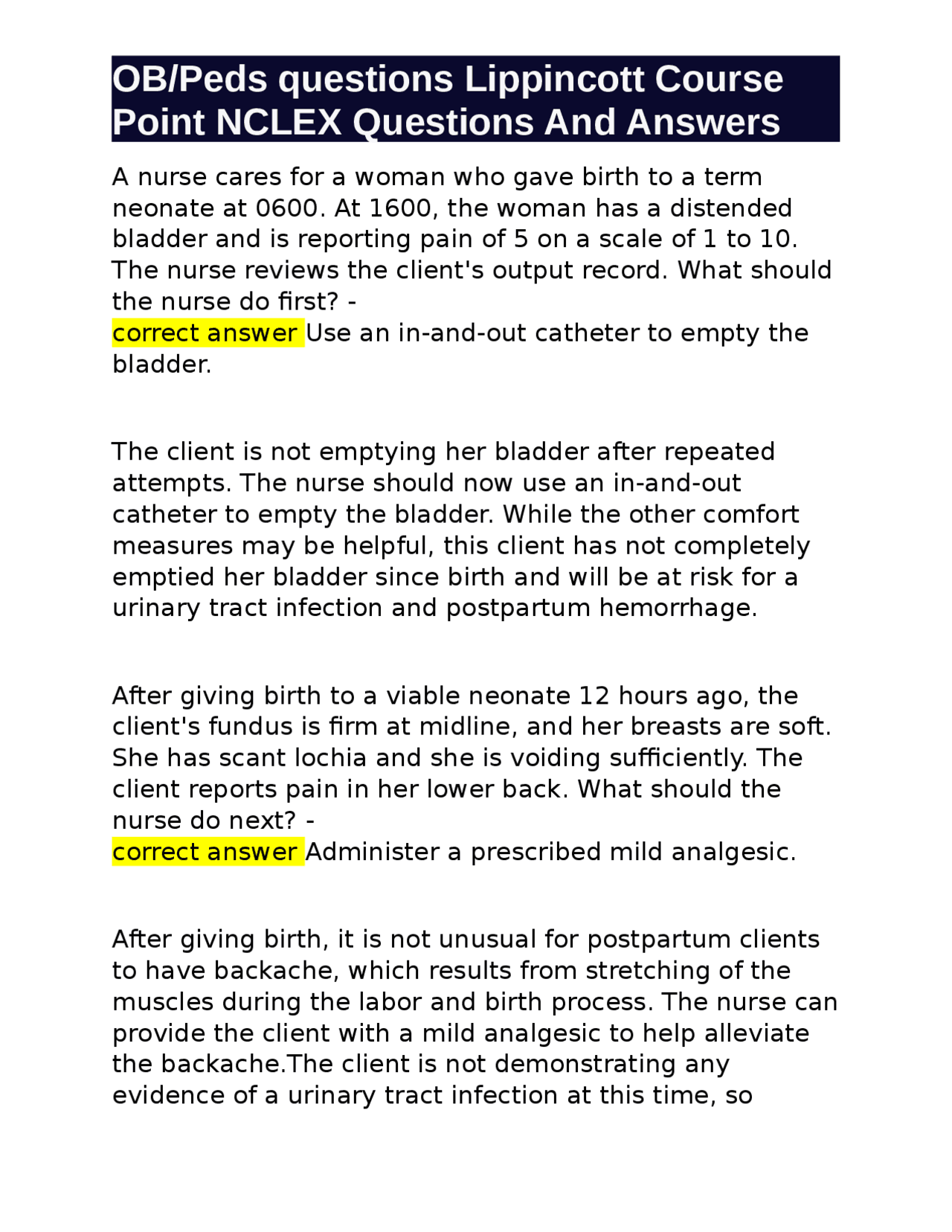 OB/Peds questions Lippincott Course Point NCLEX Questions And Answers ...