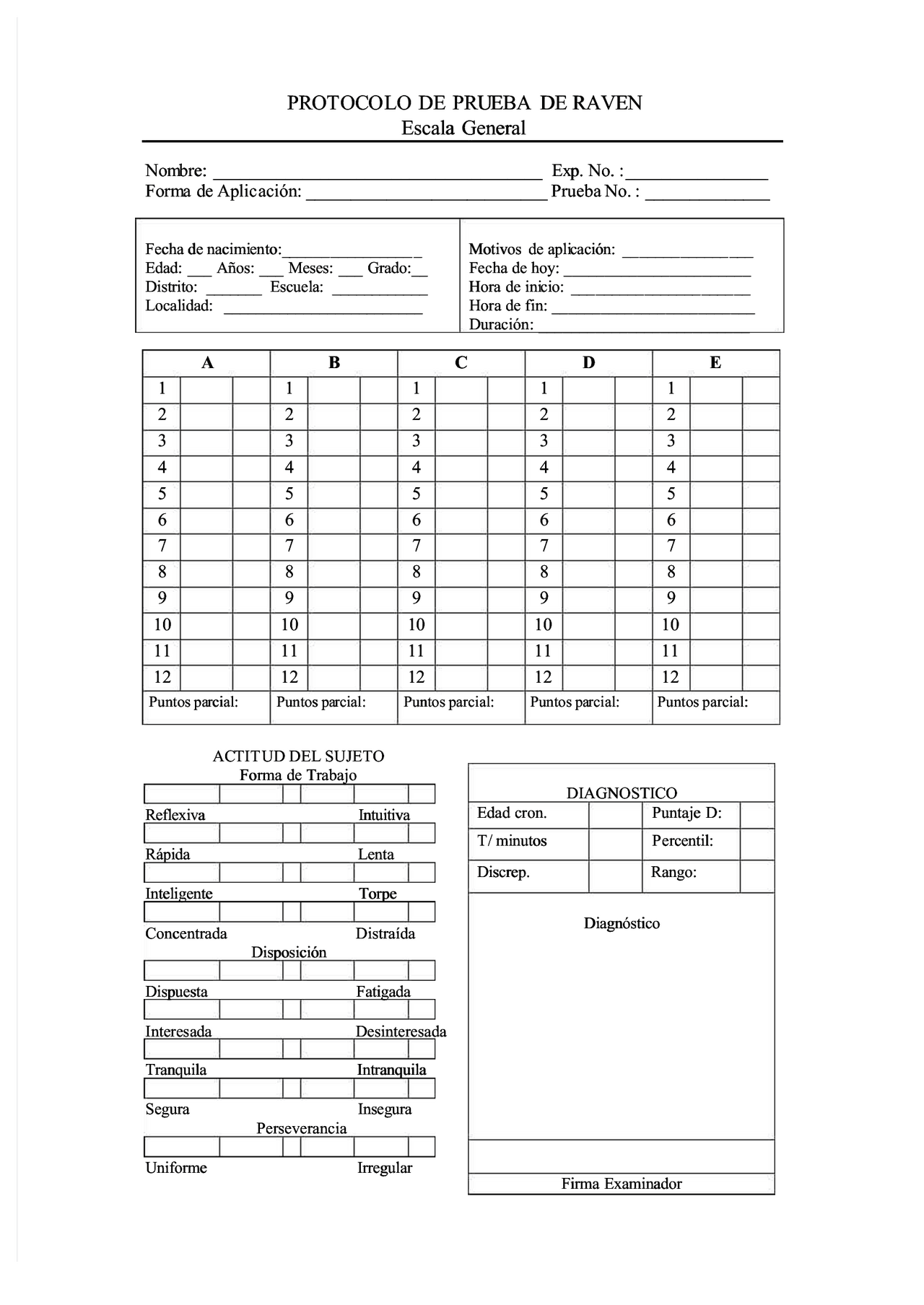 protocolo de raven escala general para adolescentes y adultos de edades ...