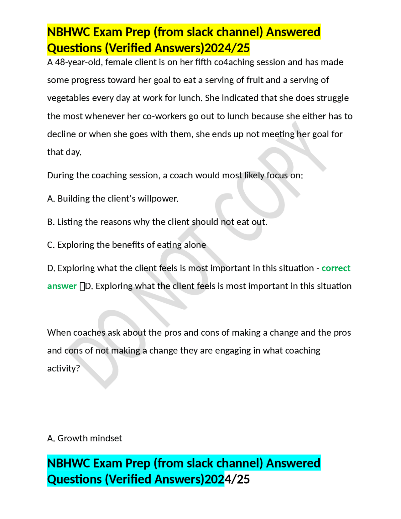 NBHWC Exam Prep: Coaching Session Questions and Answers | Exams Nursing ...