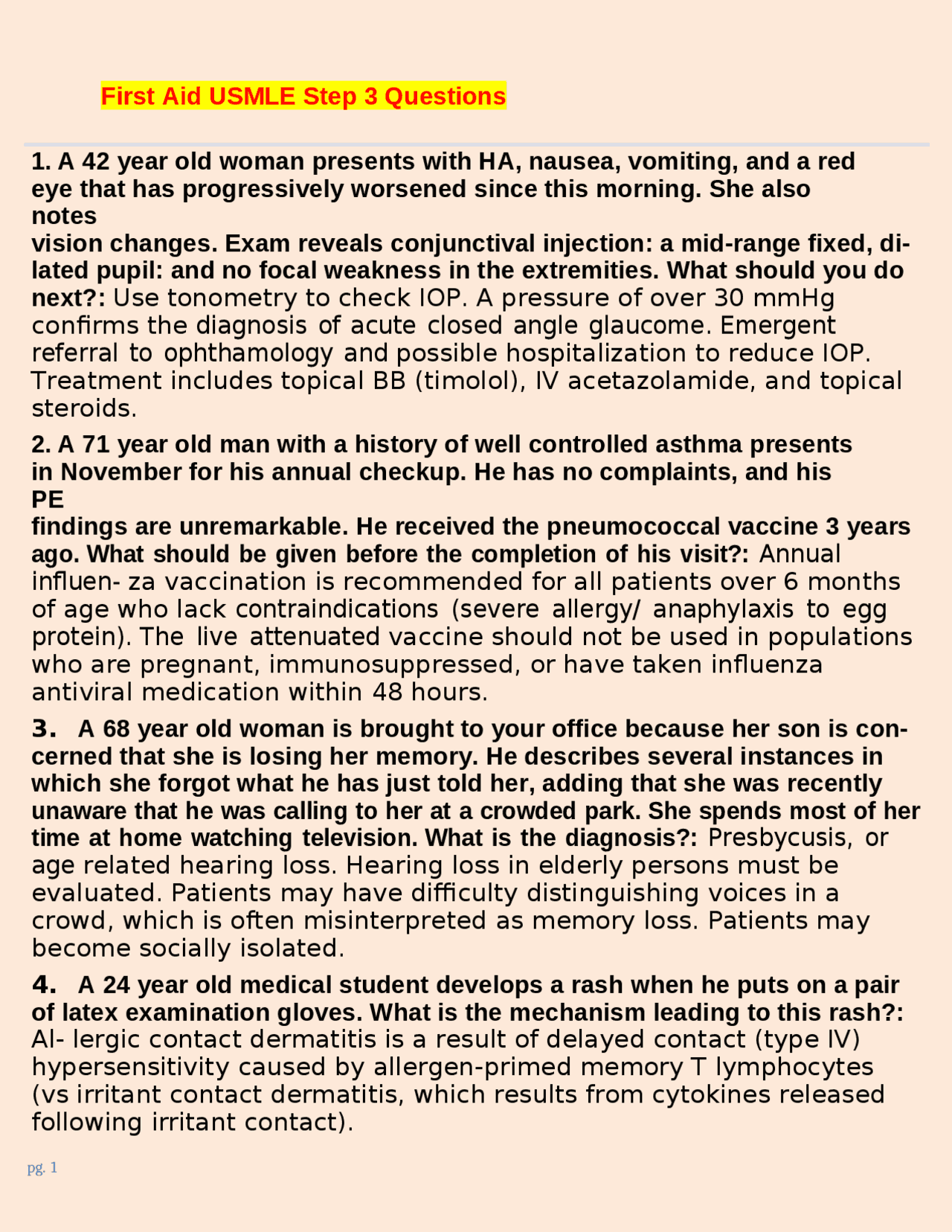 First Aid USMLE Step 3 Questions and Answers | Exams Nursing | Docsity