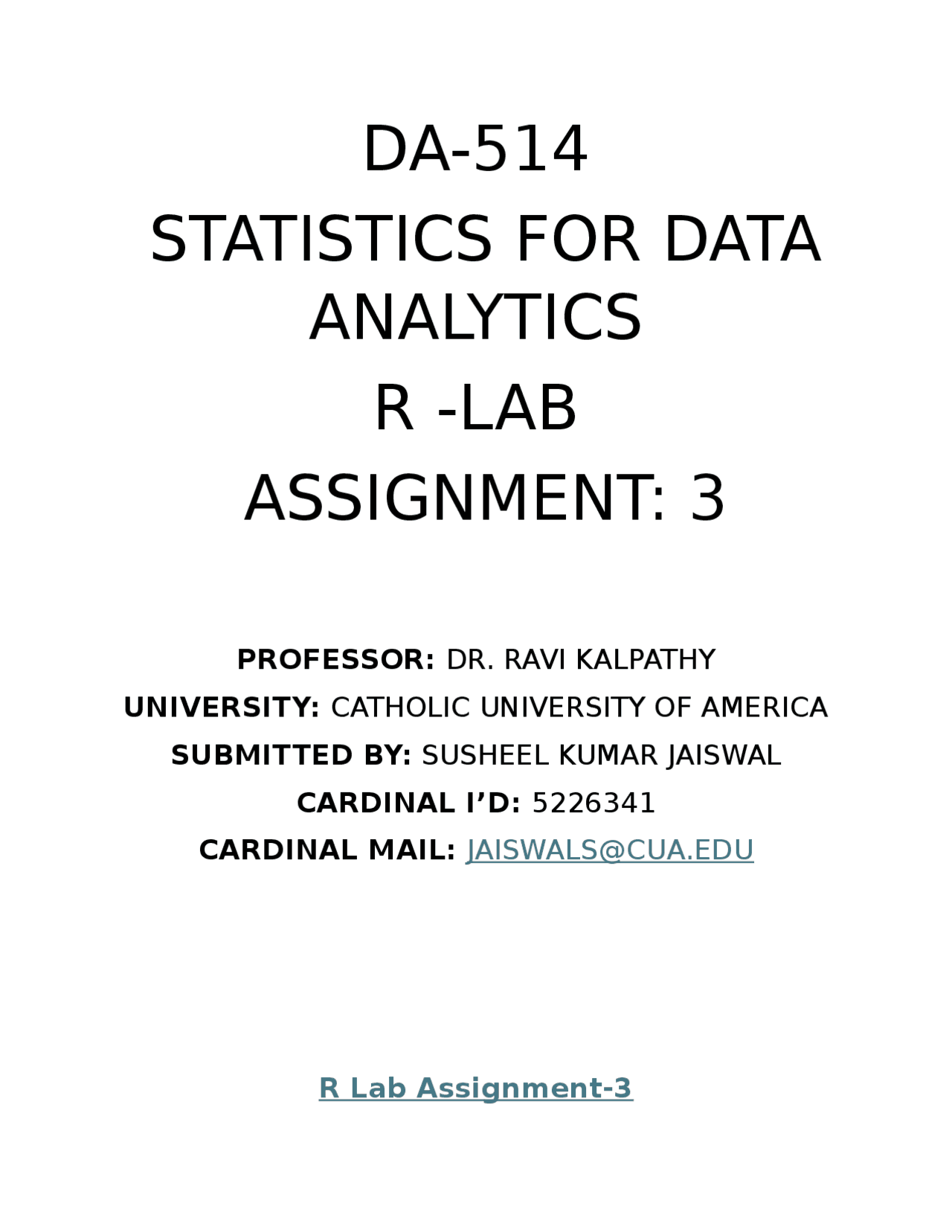 Document Title: "RLab 3: stats Guide" | Lab Reports Mathematical ...