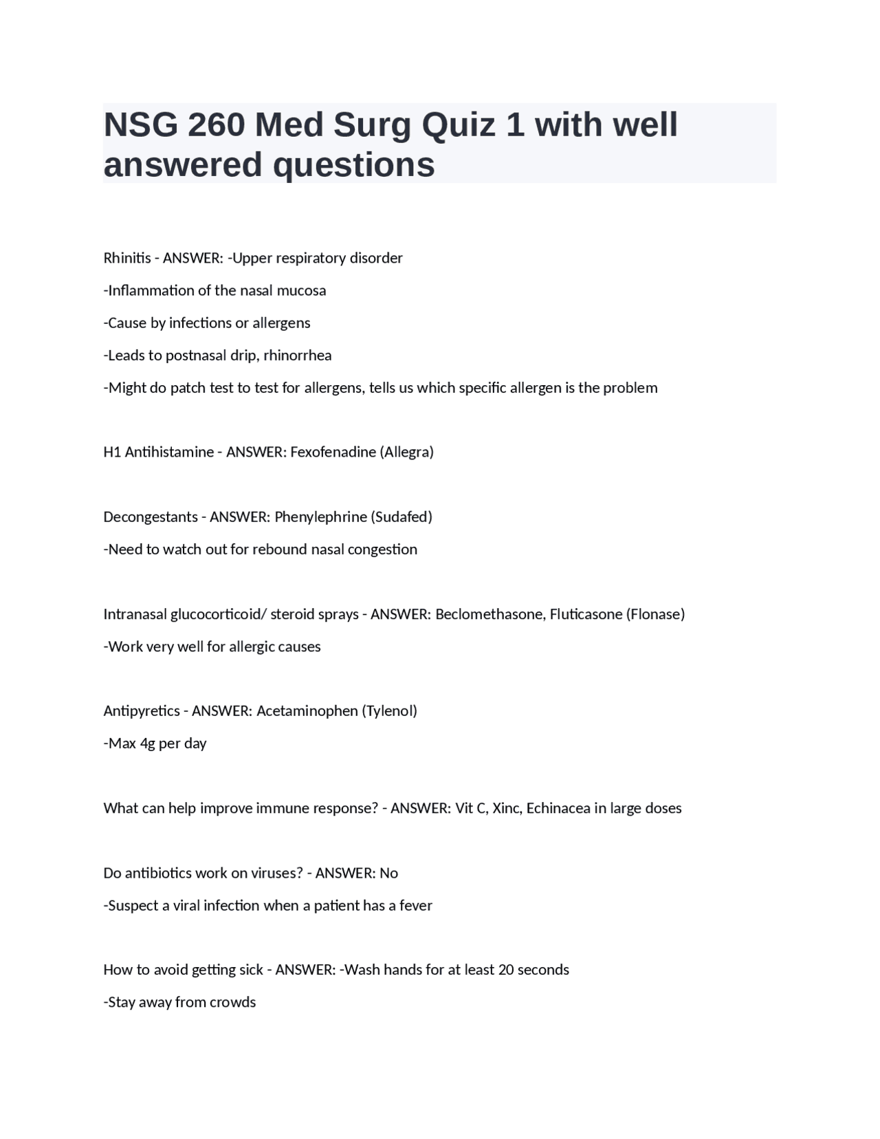 Medical Quiz: Rhinitis, Pneumonia, Tuberculosis, UTI, Shock, and GERD ...