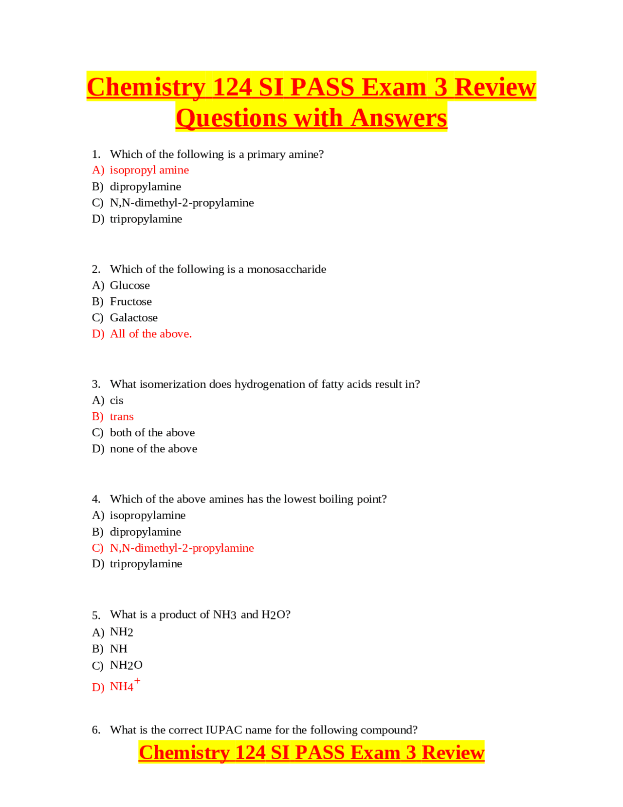 Chemistry Exam Review: Questions with Answers | Exams Chemistry | Docsity