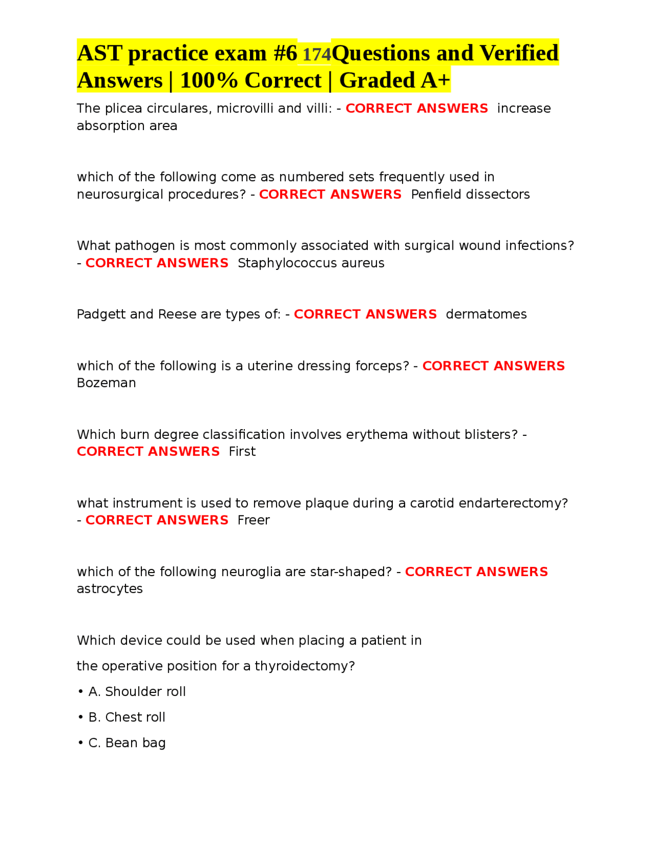 AST practice exam #6 174Questions and Verified Answers | 100% Correct ...