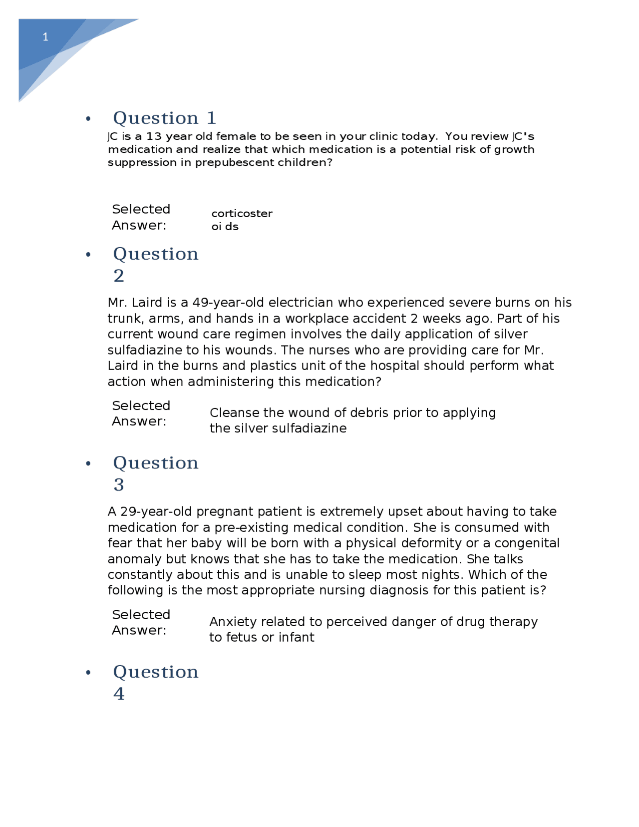 Nurse Practitioner Medication and Patient Care Questions | Exercises ...