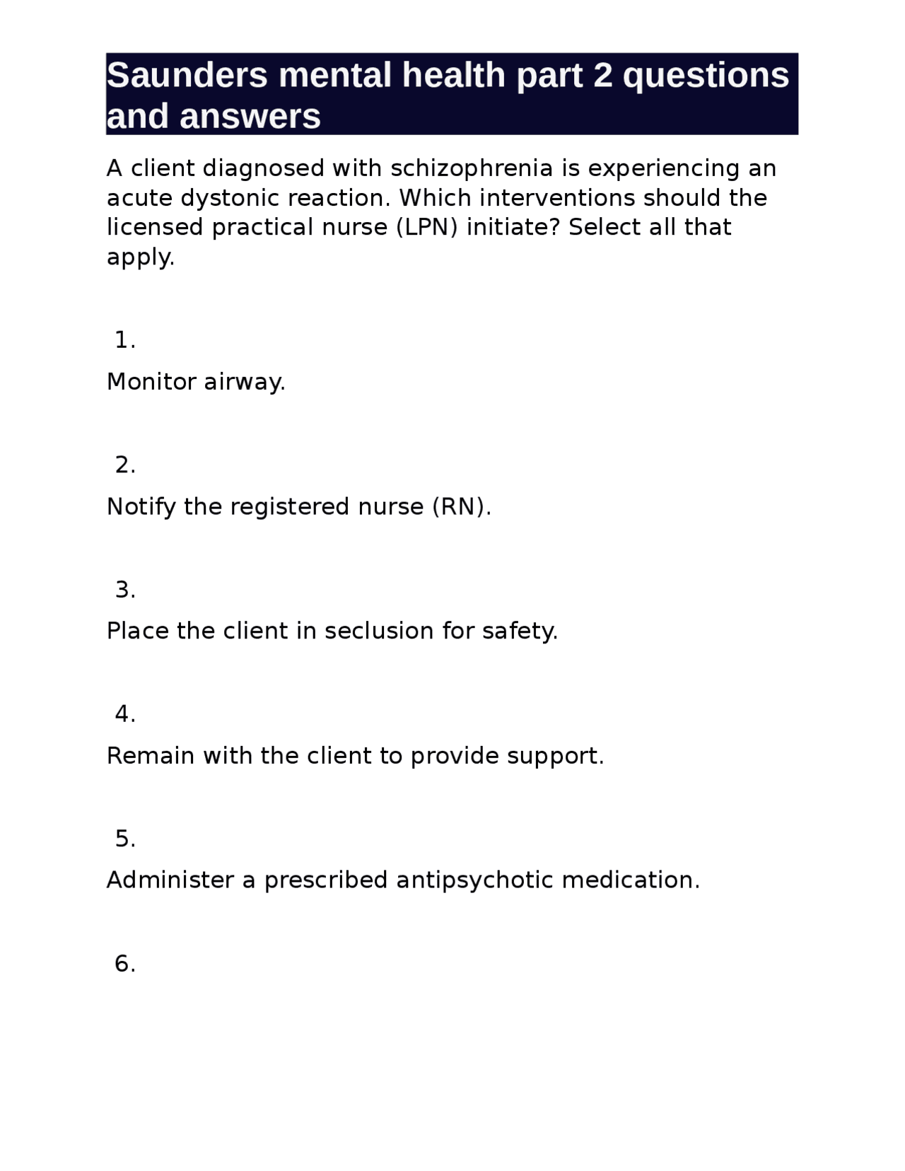 Saunders mental health part 2 questions and answers | Exams Health ...