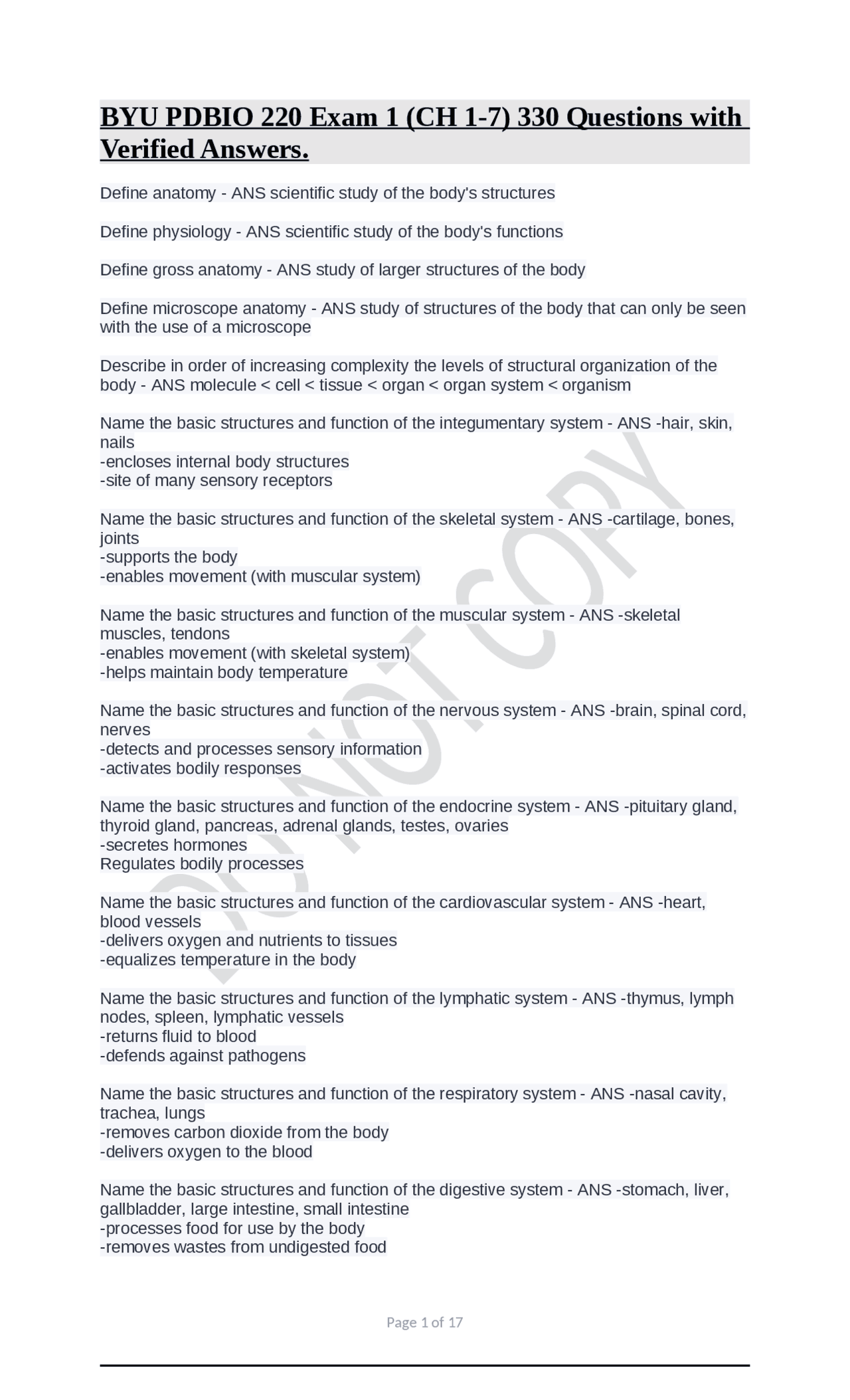 Anatomy Review: Basic Structures and Functions of Major Human Systems ...