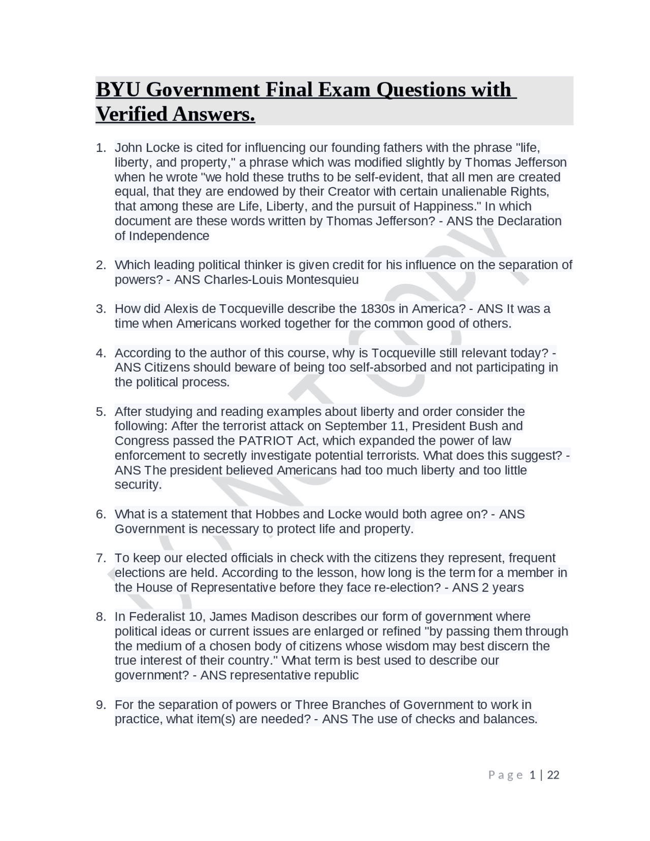 BYU Government Final Exam Questions with Verified Answers. | Exams ...
