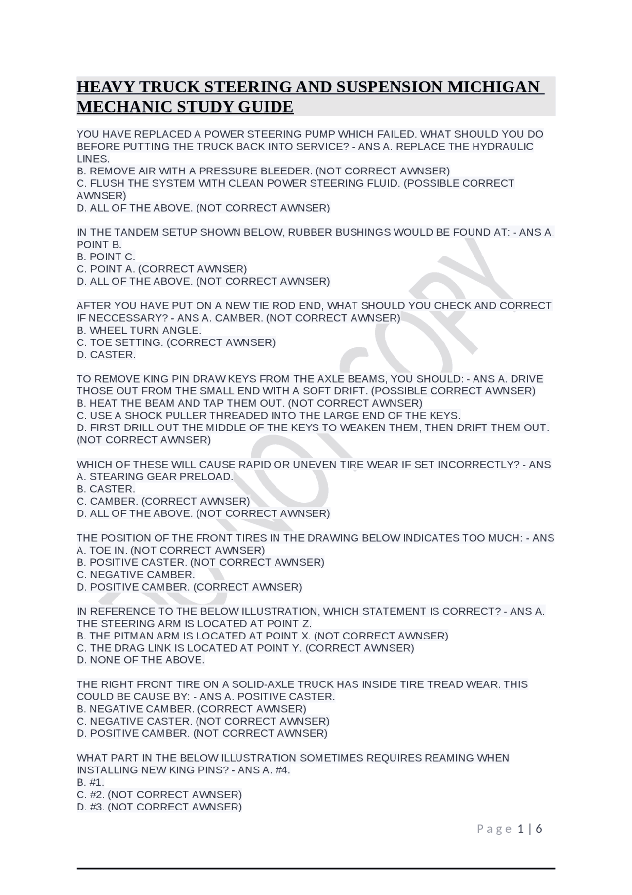 Michigan Mechanic Study Guide: Troubleshooting Heavy Truck Steering ...