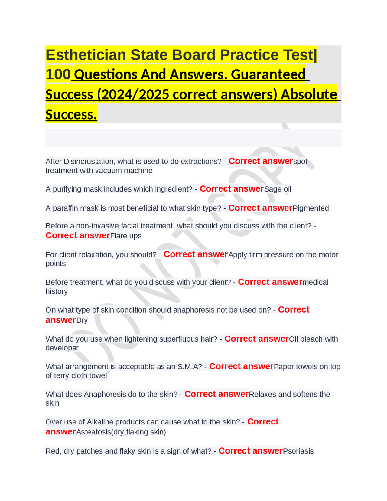 Esthetician State Board Practice Test: Questions and Answers for ...