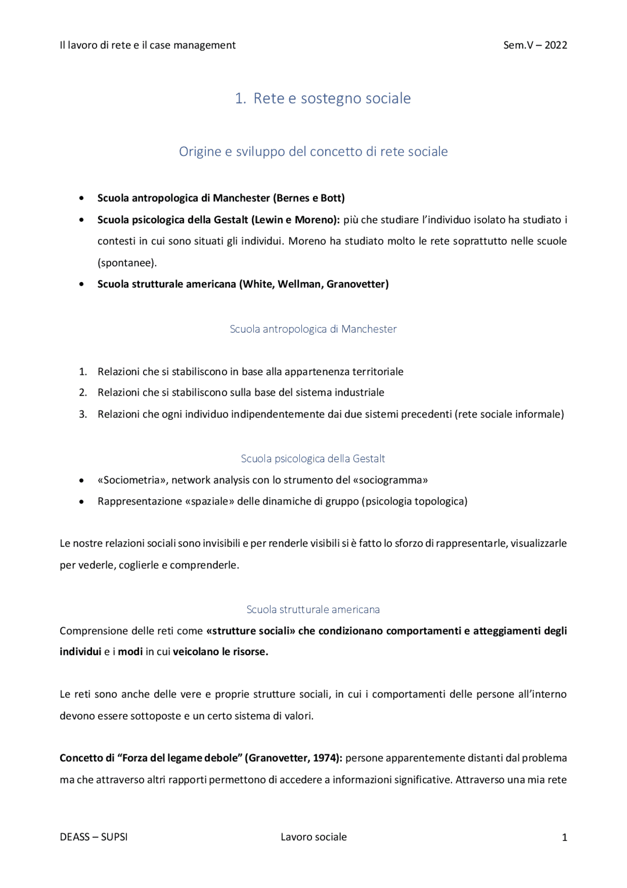 Il lavoro di rete e il case management | Study notes Social Work | Docsity