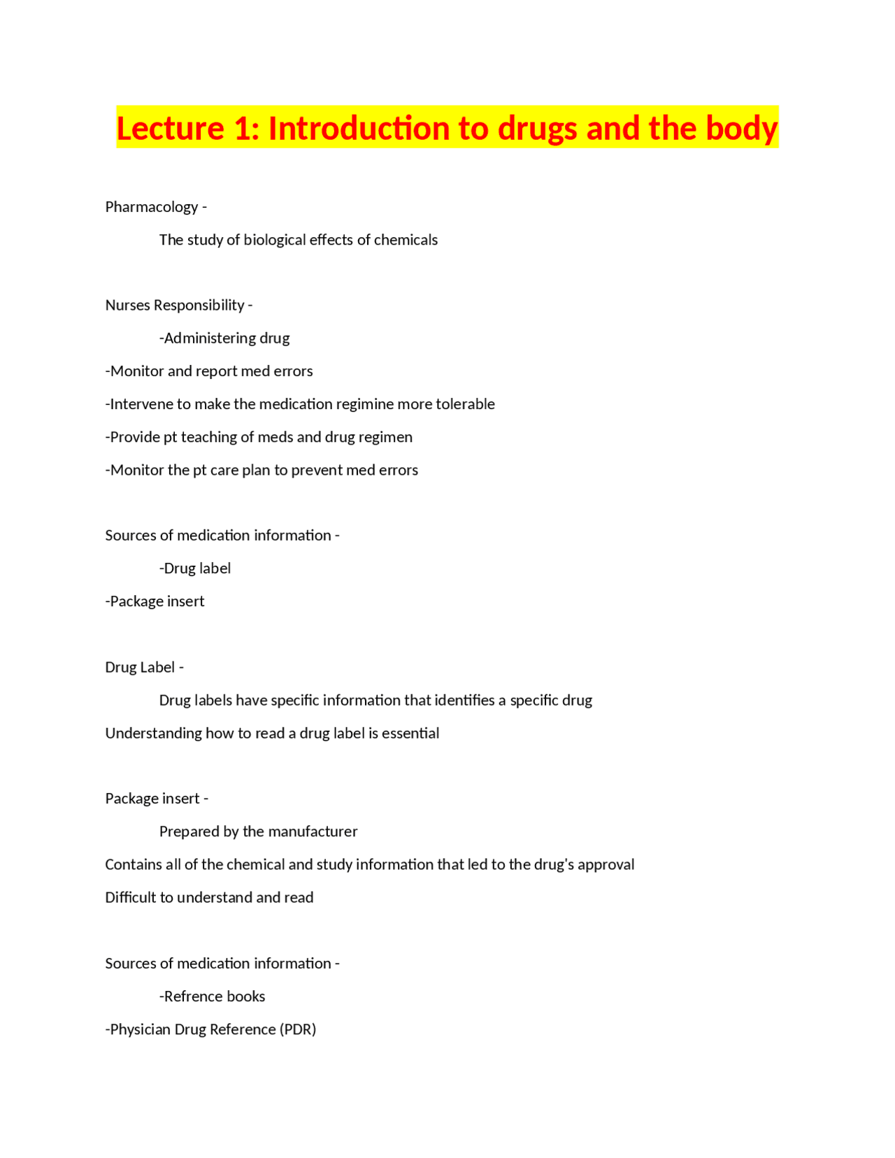 Pharmacology Lecture 1: Introduction to Drugs and the Body | Exams ...