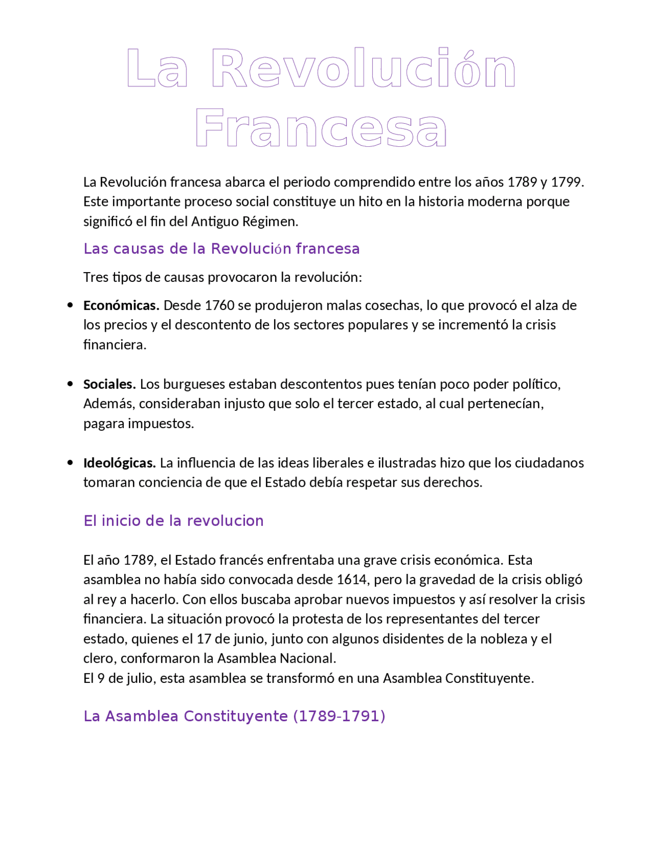 La Revolución Francesa: Causas, Desarrollo y Consecuencias | Ejercicios de Historia | Docsity