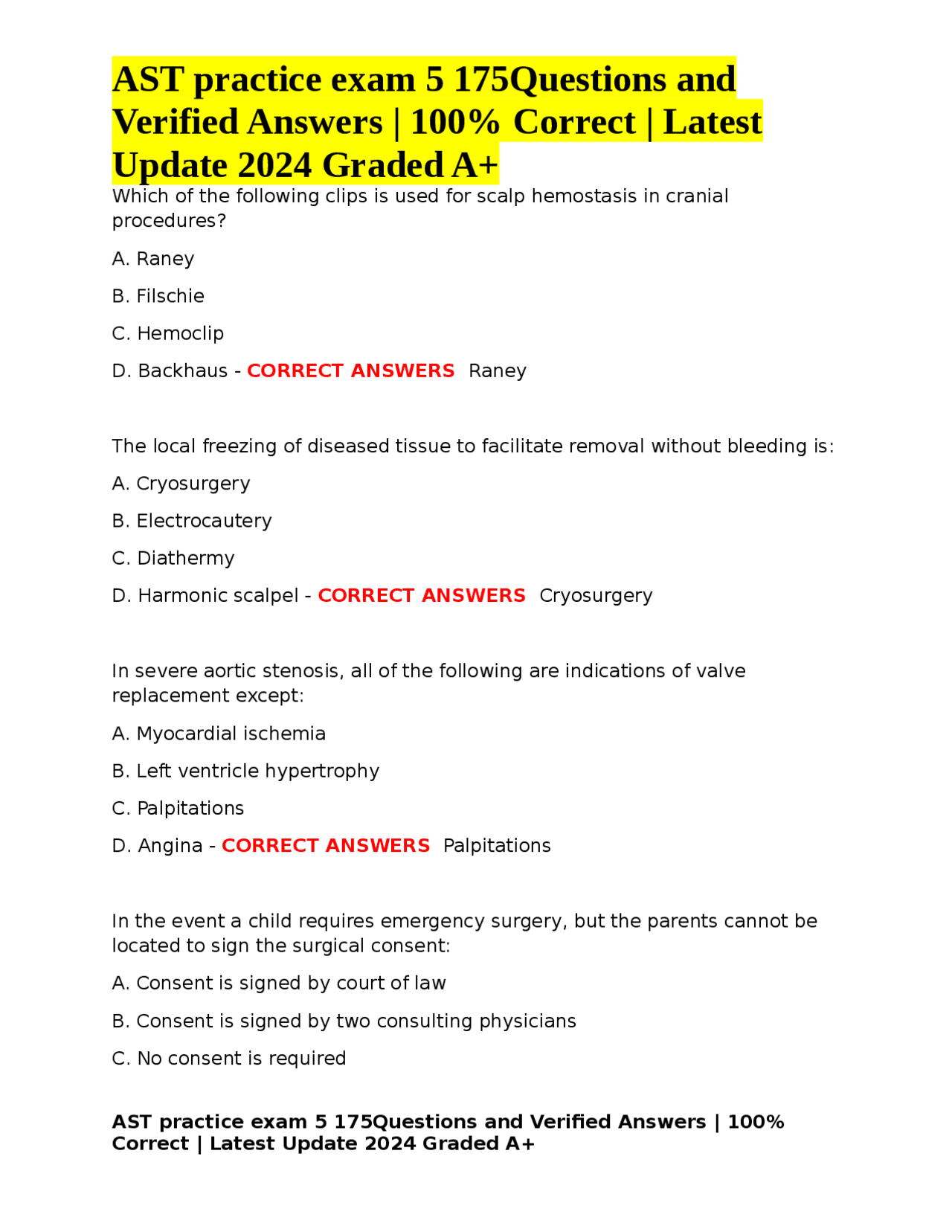 Ast Practice Exam 5 175questions And Verified Answers 100 Correct Latest Update 2024