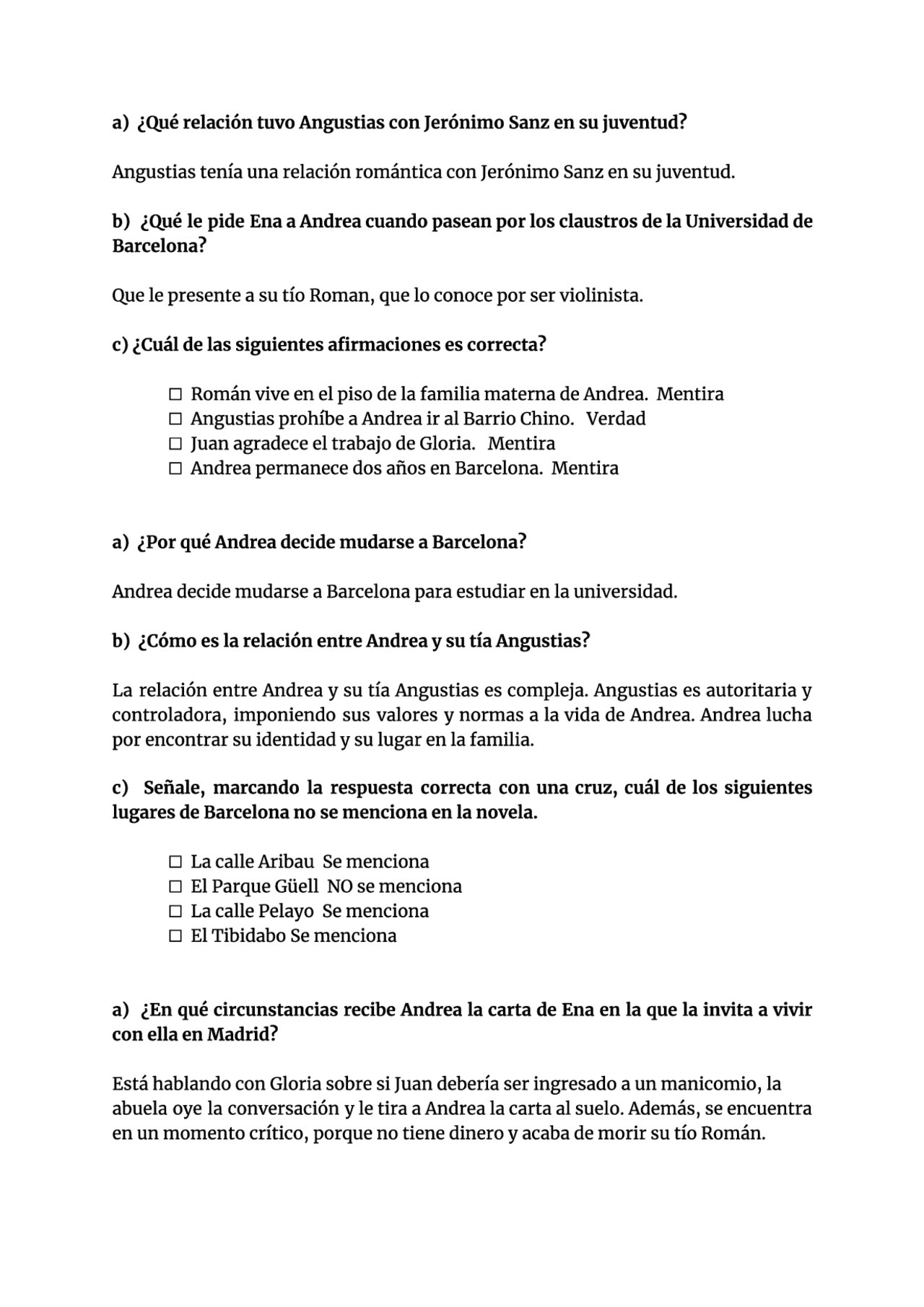 Preguntas Nada Carmen Laforet | Ejercicios de Lengua y Literatura | Docsity
