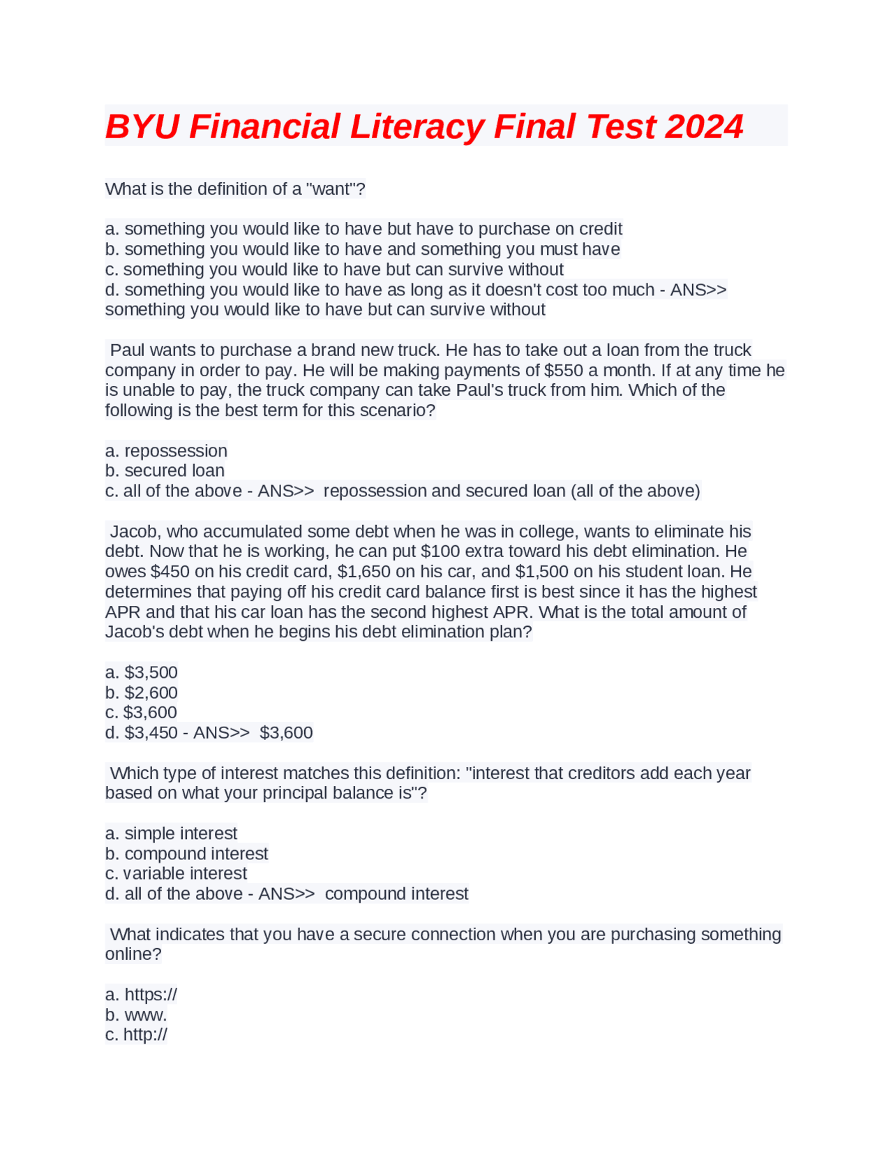Financial Literacy Quiz: Understanding Credit, Budgets, and Money ...
