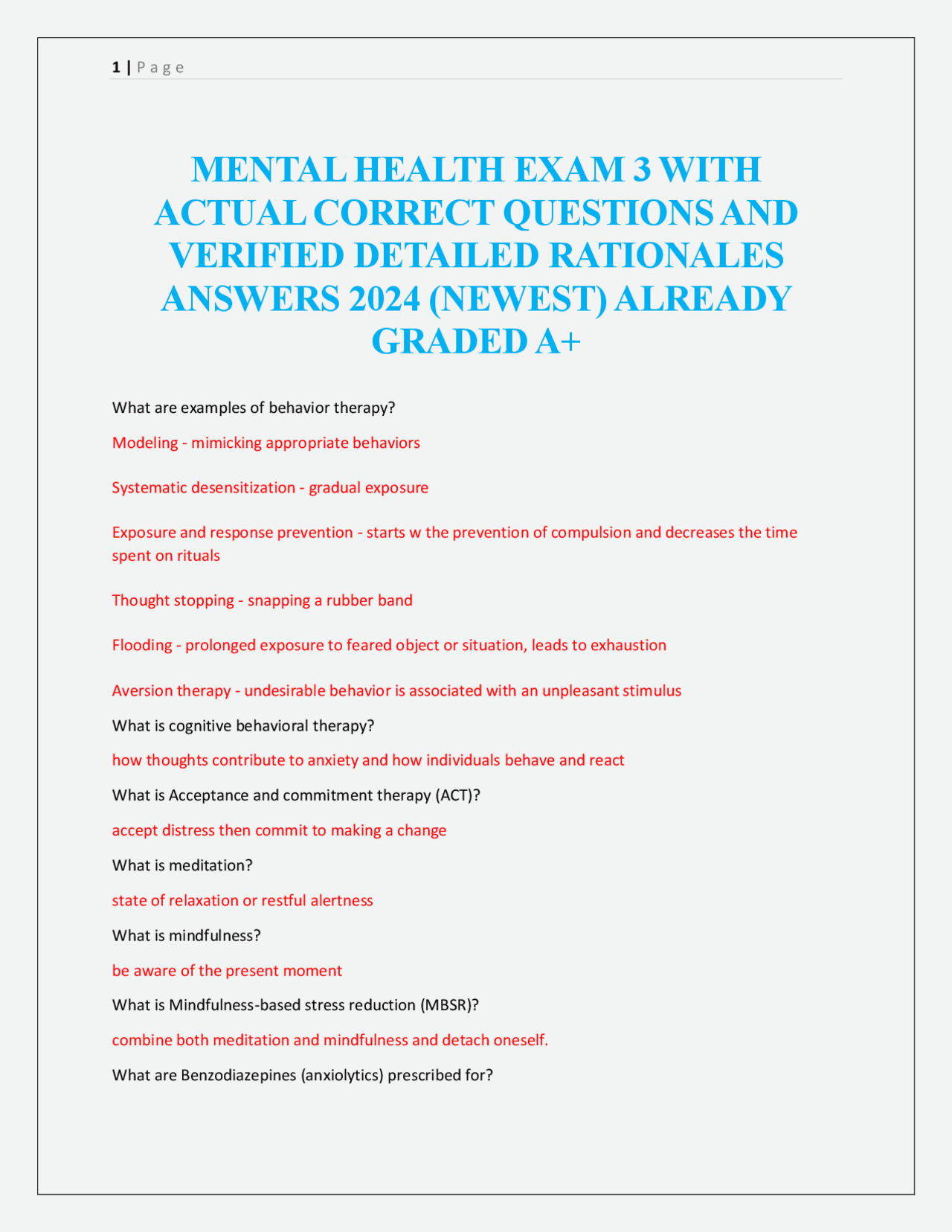 MENTAL HEALTH EXAM 3 WITH ACTUAL CORRECT QUESTIONS AND VERIFIED ...