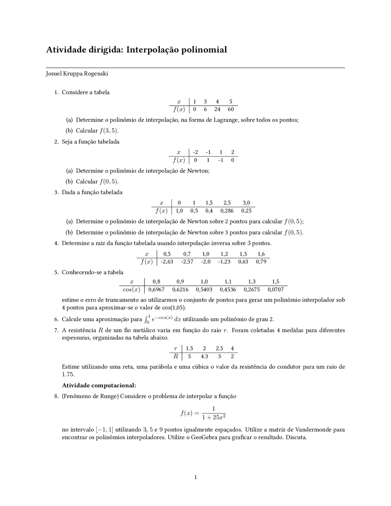 Atividade dirigida: Interpolação polinomial ufu | Exercícios Cálculo ...