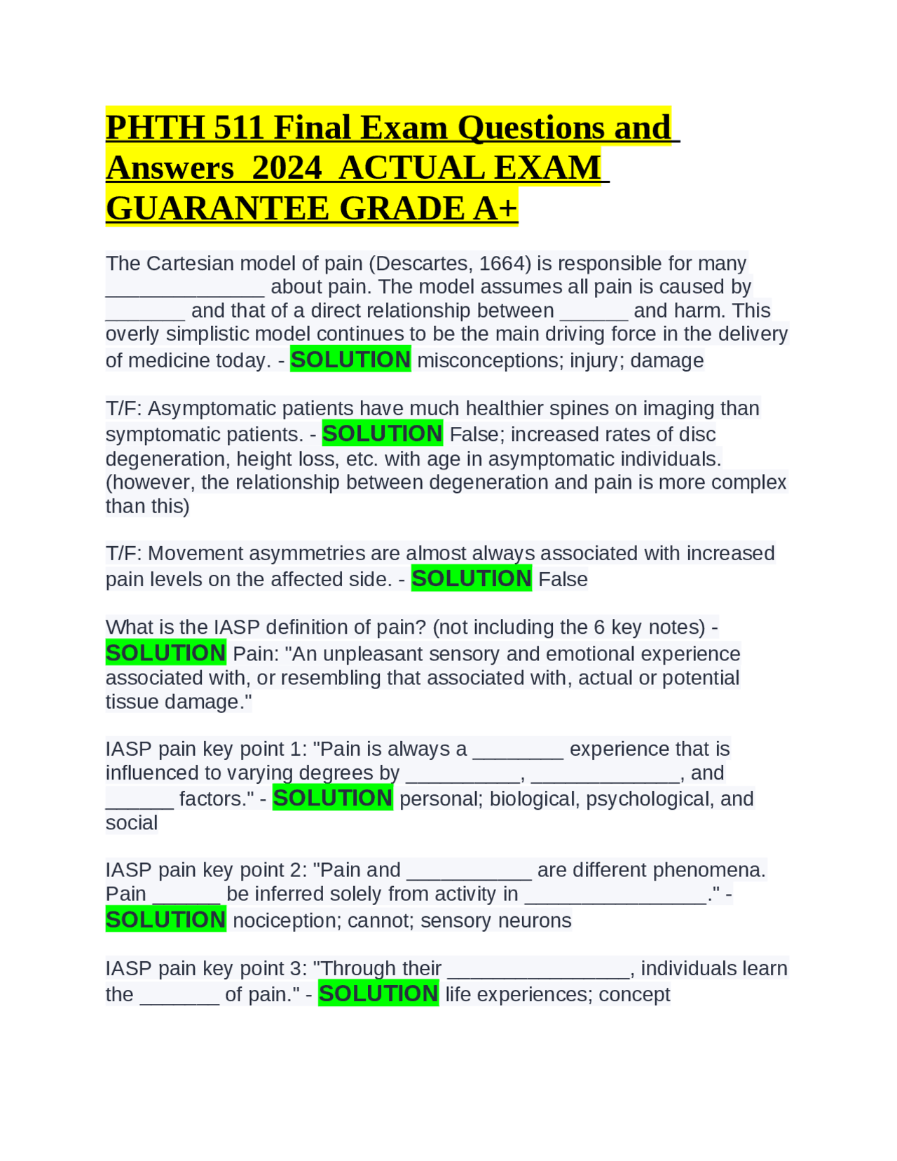 Understanding Pain: Cartesian Model, IASP Definition, and ...