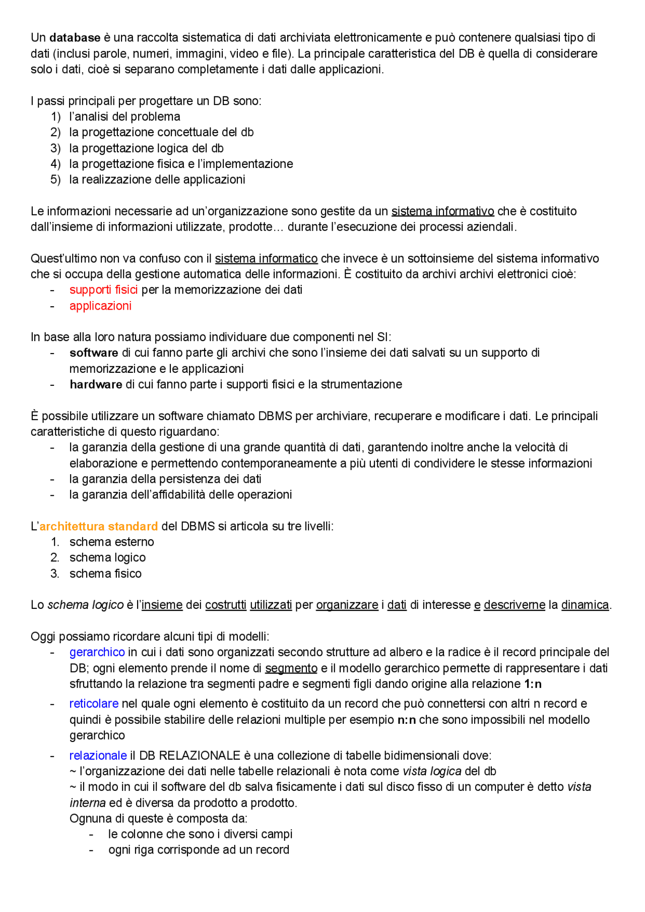 I database e l'introduzione a SQL | Schemi e mappe concettuali di Informatica | Docsity