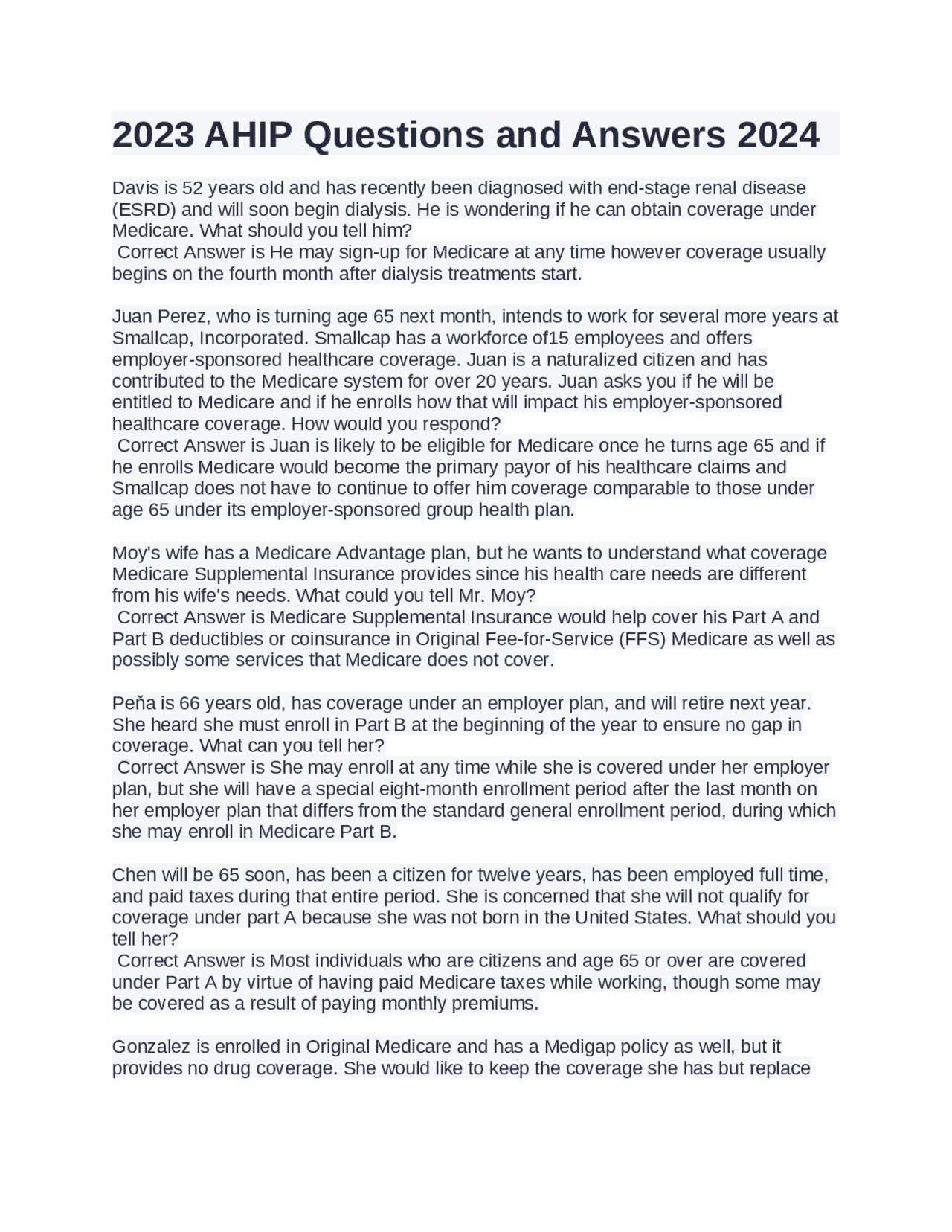 2023 AHIP Questions and Answers 2024 | Exams Nursing | Docsity