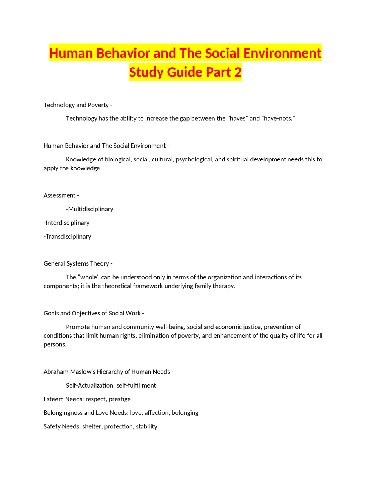 Human Behavior and Social Environment: Technology, Maslow, Ecology, and ...