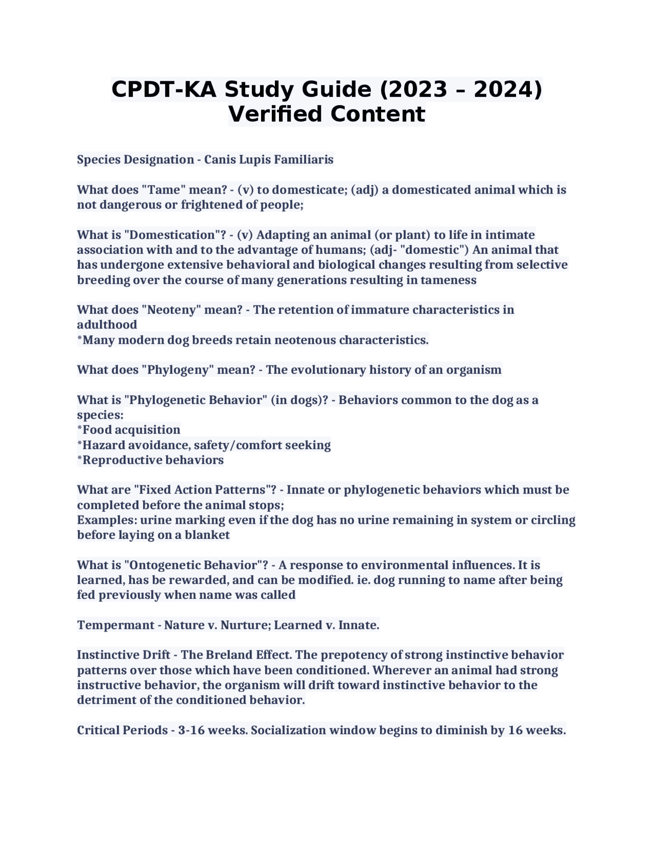 CPDT-KA Study Guide for Canine Behavior and Training (2023-2024) | Exams Training and ...