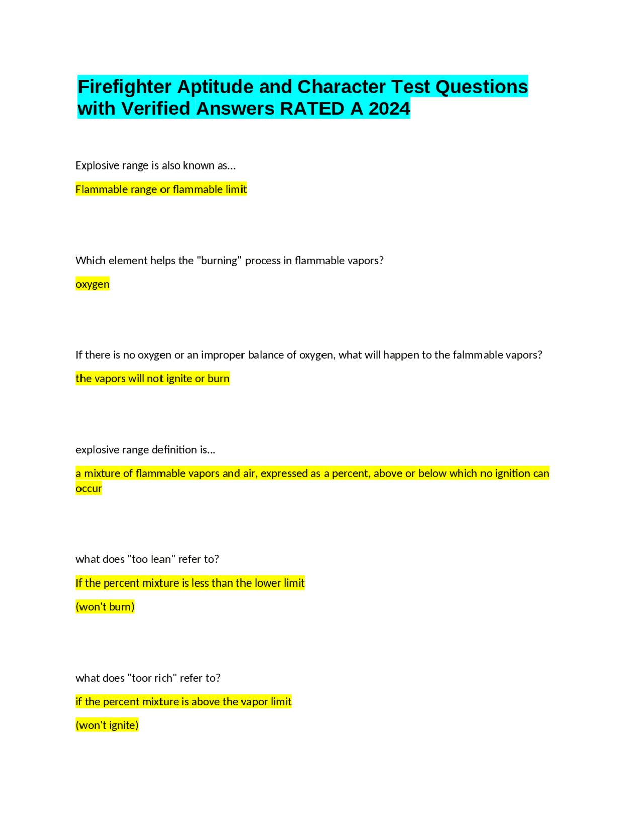 Firefighter Aptitude Test Questions: Explosive Ranges, Flash Points ...