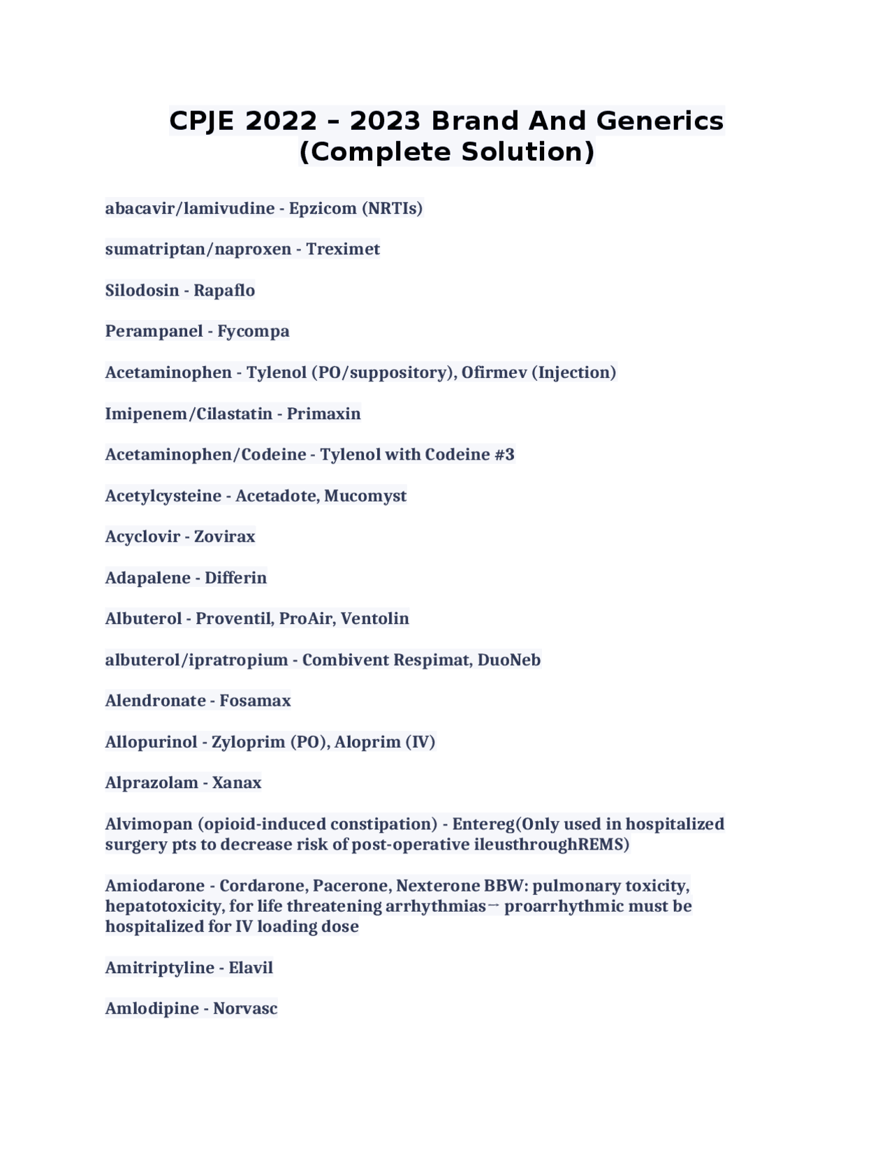 CPJE 2022 – 2023 Brand And Generics (Complete Solution) | Exams Health ...