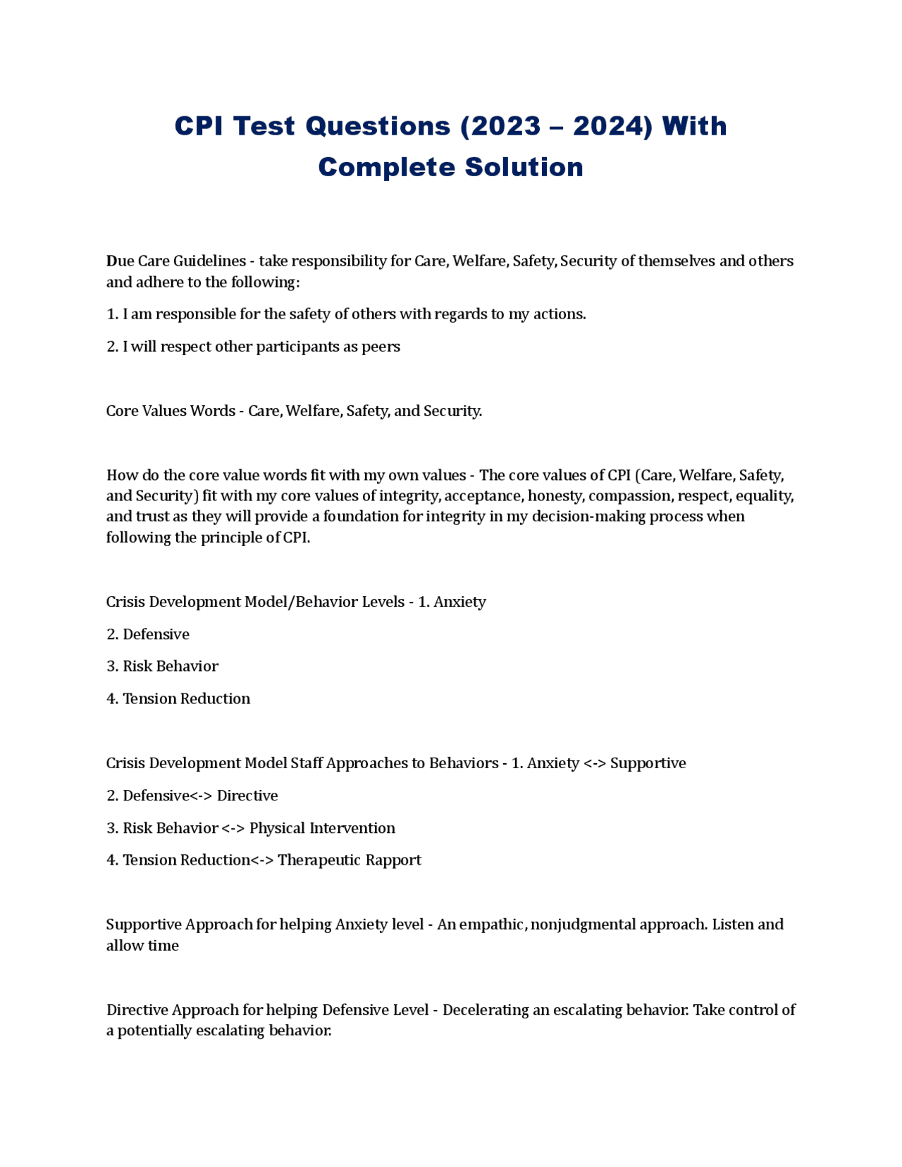 CPI Test Questions (2023 – 2024) With Complete Solution | Exams Health ...